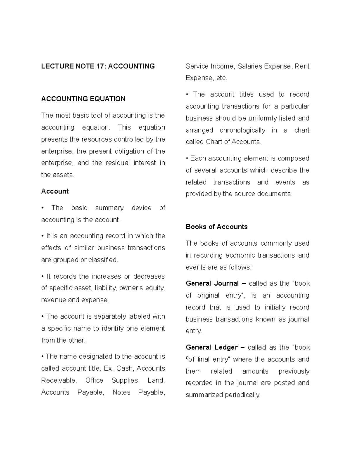 Lecture Note 17 Accounting - LECTURE NOTE 17: ACCOUNTING ACCOUNTING ...