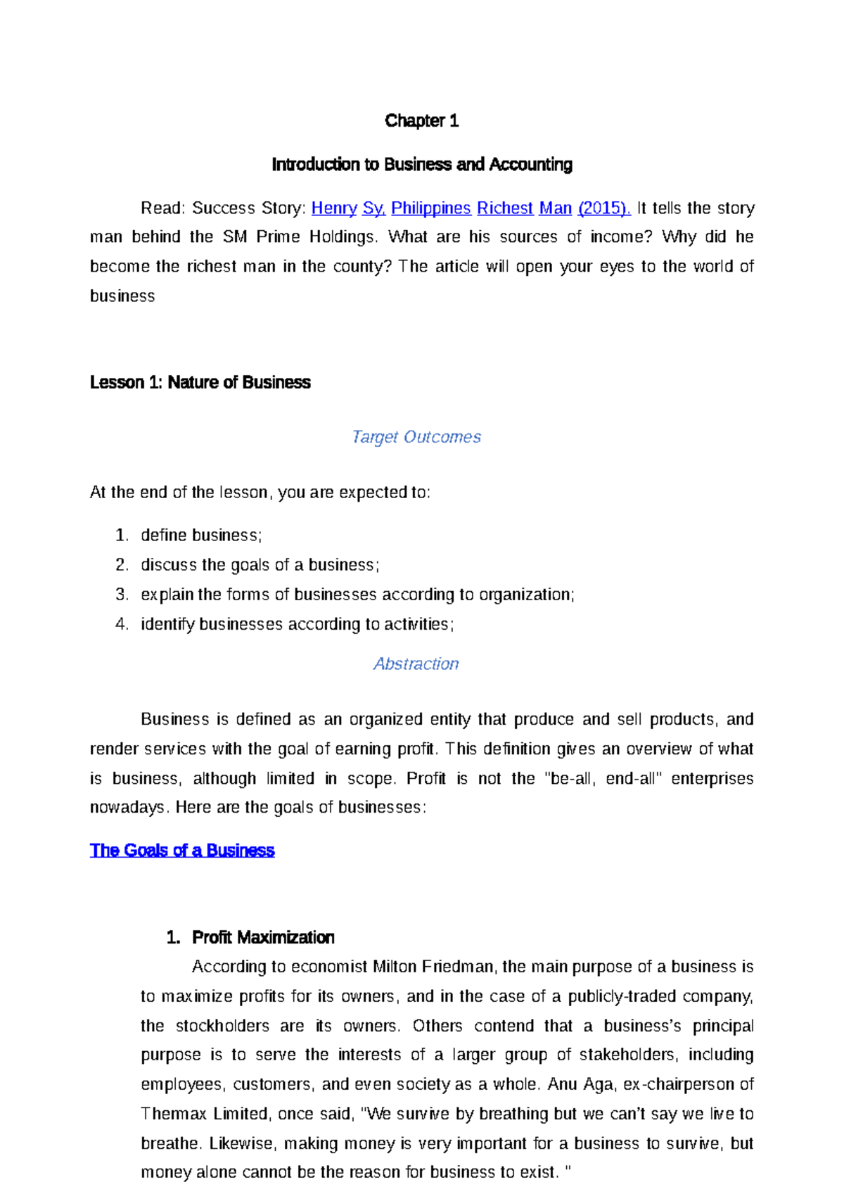 Accounting C1 lesson 1 and Economics Utility - Read: Success - Studocu