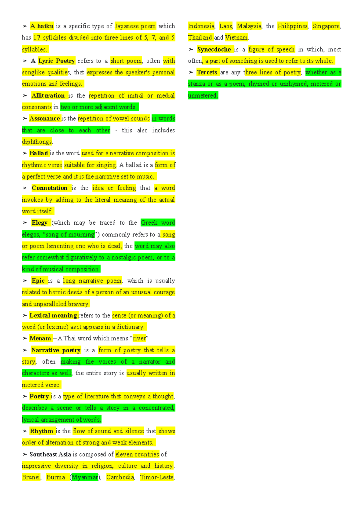 ALit Final Reviewer - A haiku is a specific type of Japanese poem which ...