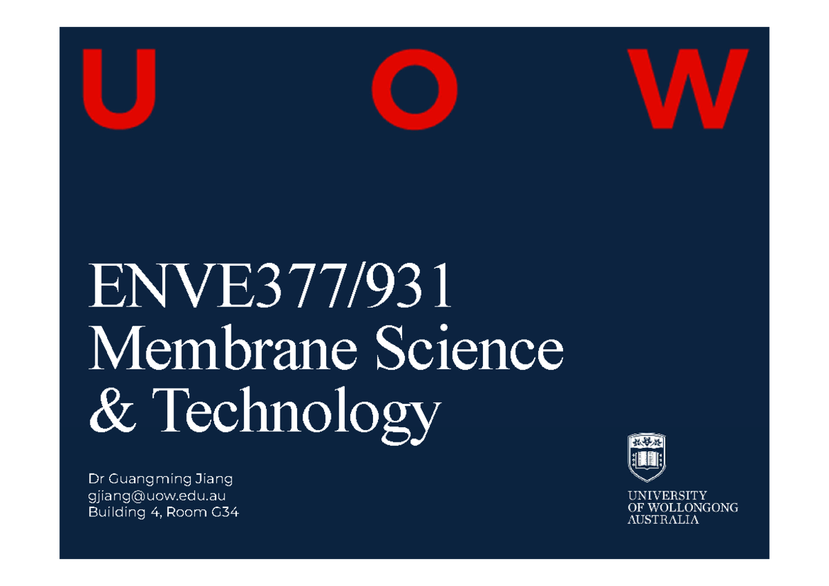 Week 9 Lecture (full page) - ENVE377/ Membrane Science & Technology Dr ...