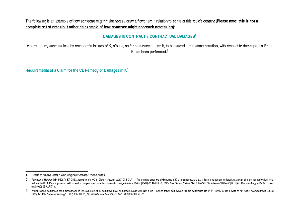 Damages in Contract - Flowchart - The following is an example of how ...