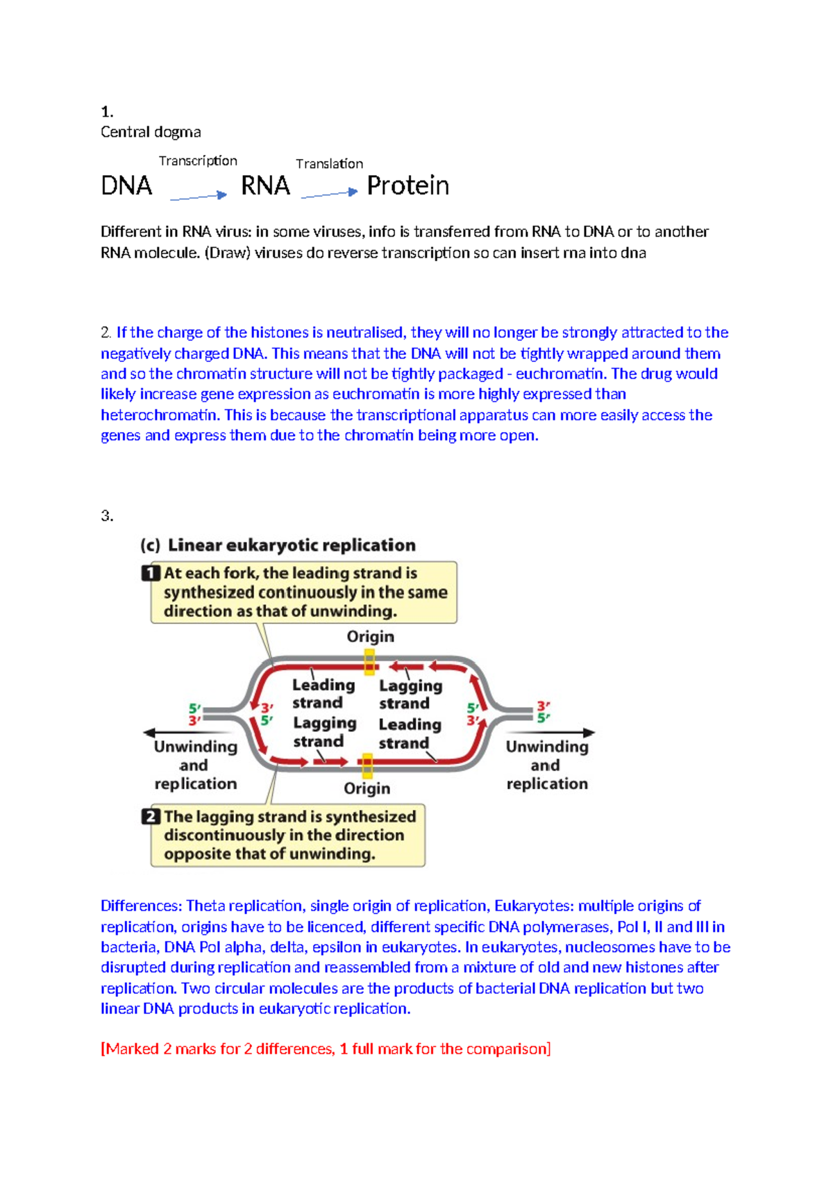 GTS 251 Assignment 1 - 1. Central dogma DNA Transcription RNA ...