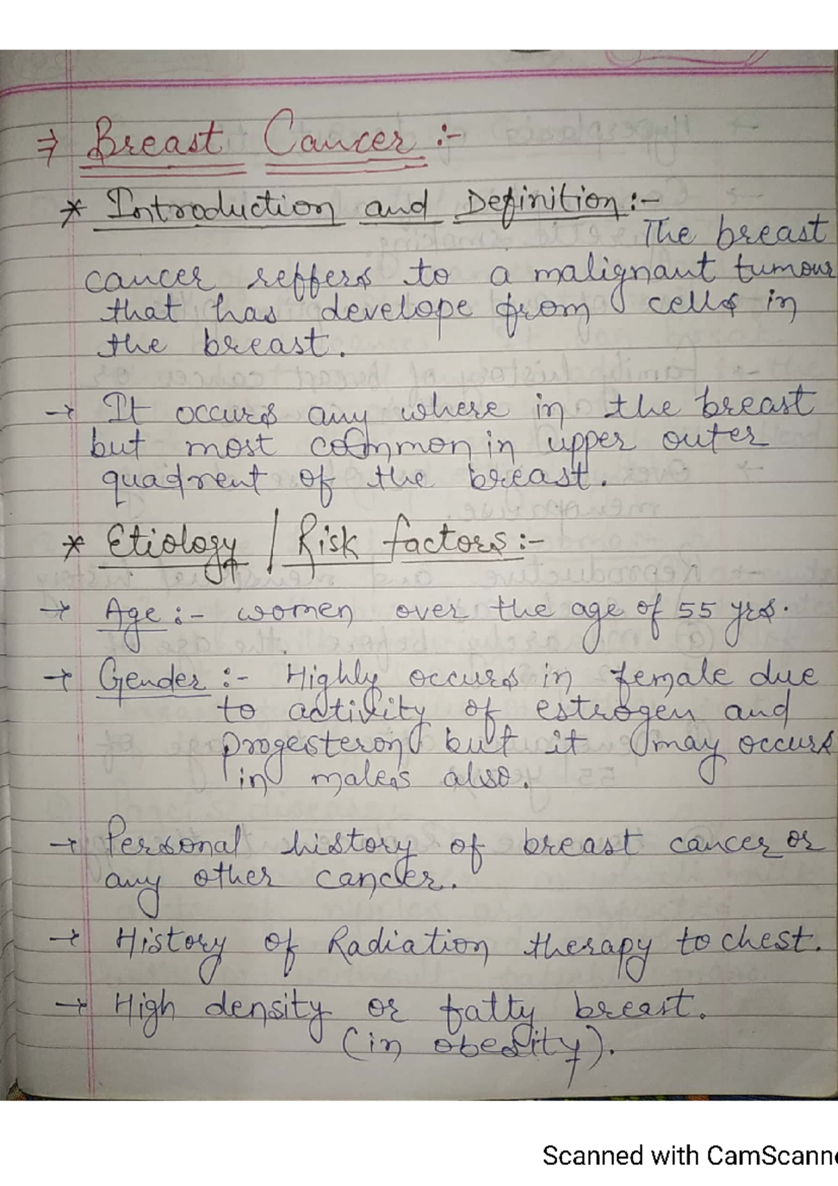 Breast cancer notes - Bsc nursing - Studocu