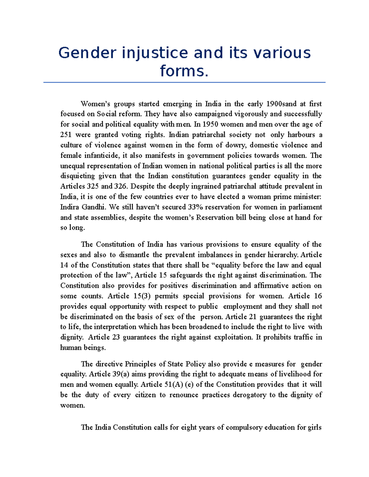 Gender injustice and its various forms - Women’s groups started ...