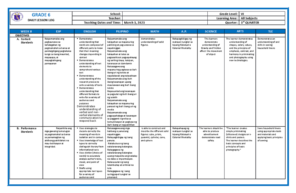 DLL G6 Q3 WEEK3 Day 2 - DLL - GRADE 6 DAILY LESSON LOG School: Grade ...