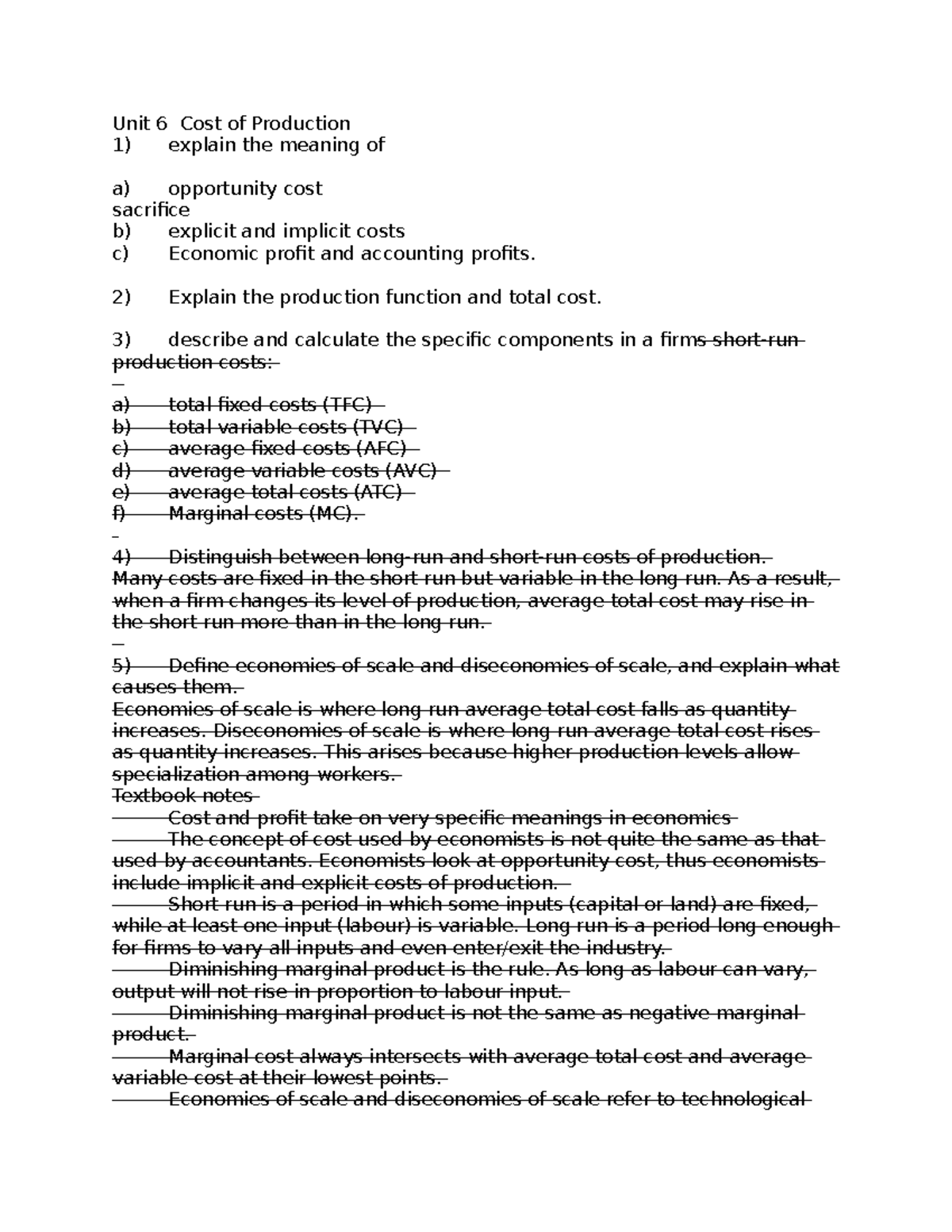 Examreviewecon 247 - Notes for final - Unit 6 Cost of Production ...