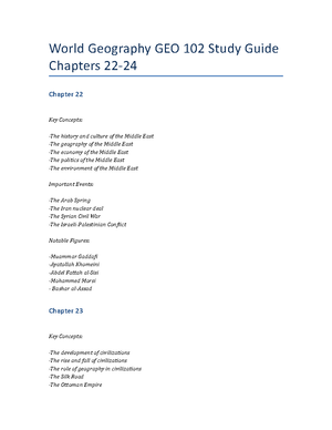 World Geography GEO 102 Study Guide Chapters 19-21 - World Geography ...
