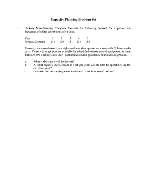023 - Capacity Planning - Problems 1-2-3-4-5 - Problem1Problem Hickory ...