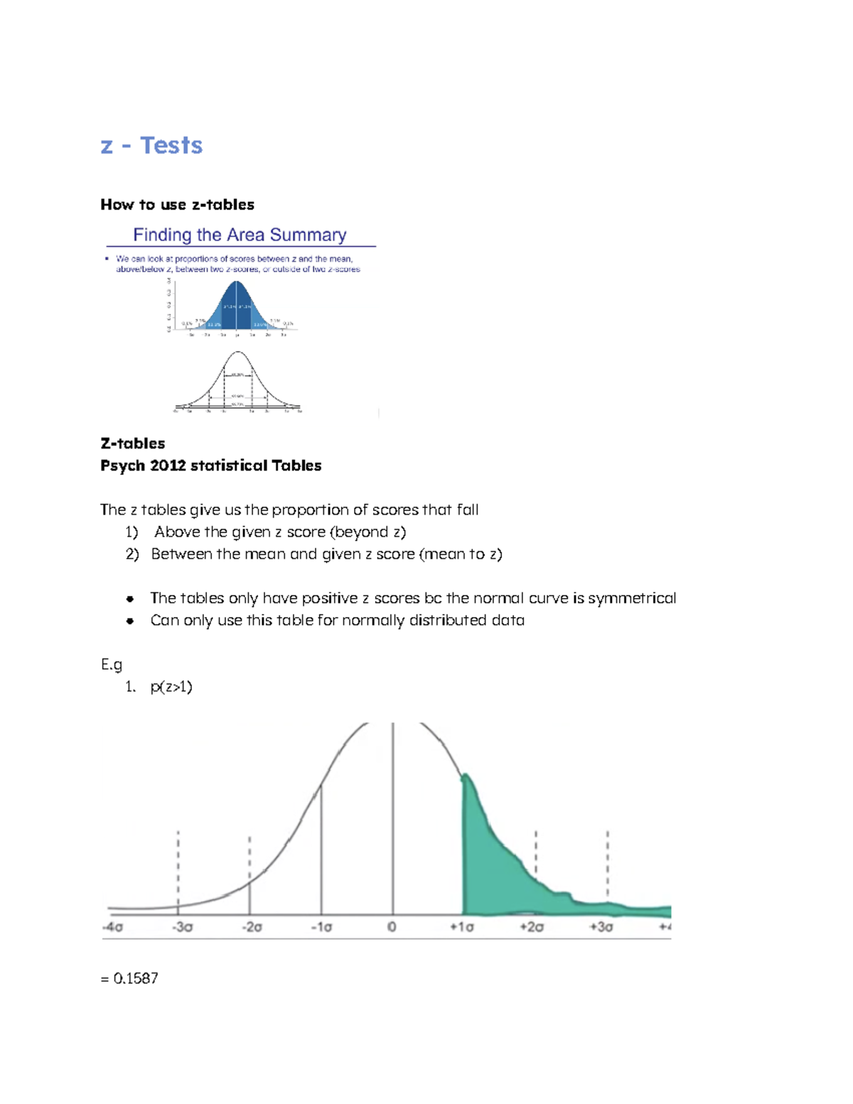 Z-Test Guide for Psych 2012 Module 4 - z - Tests How to use z-tables Z ...