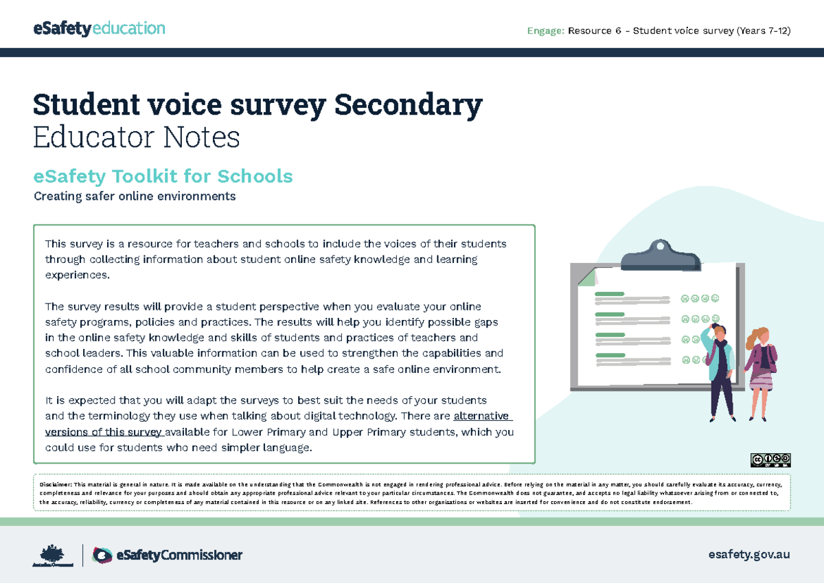 Engage 6 - Student voice survey Secondary Educator Notes (Years 7-12 ...