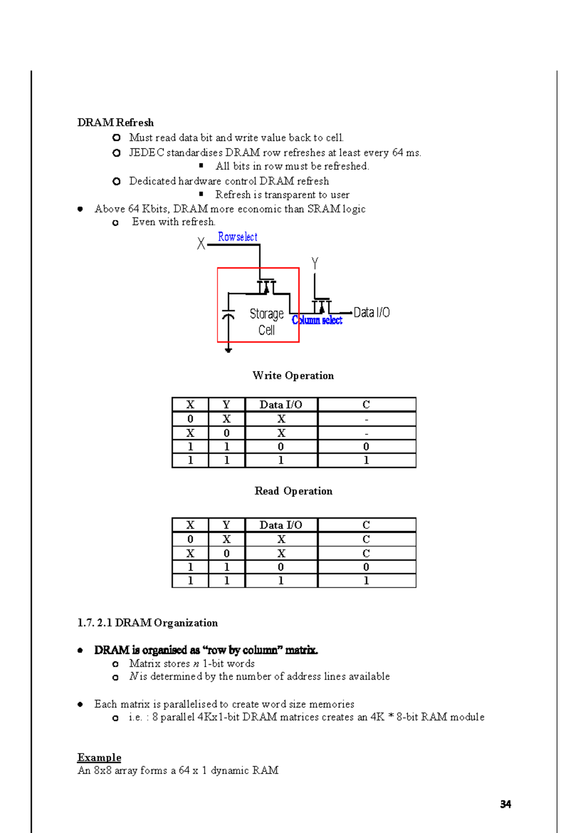 Embedded System Notes Dram Refresh Must Read Data Bit And Write Value Back To Cell Jedec