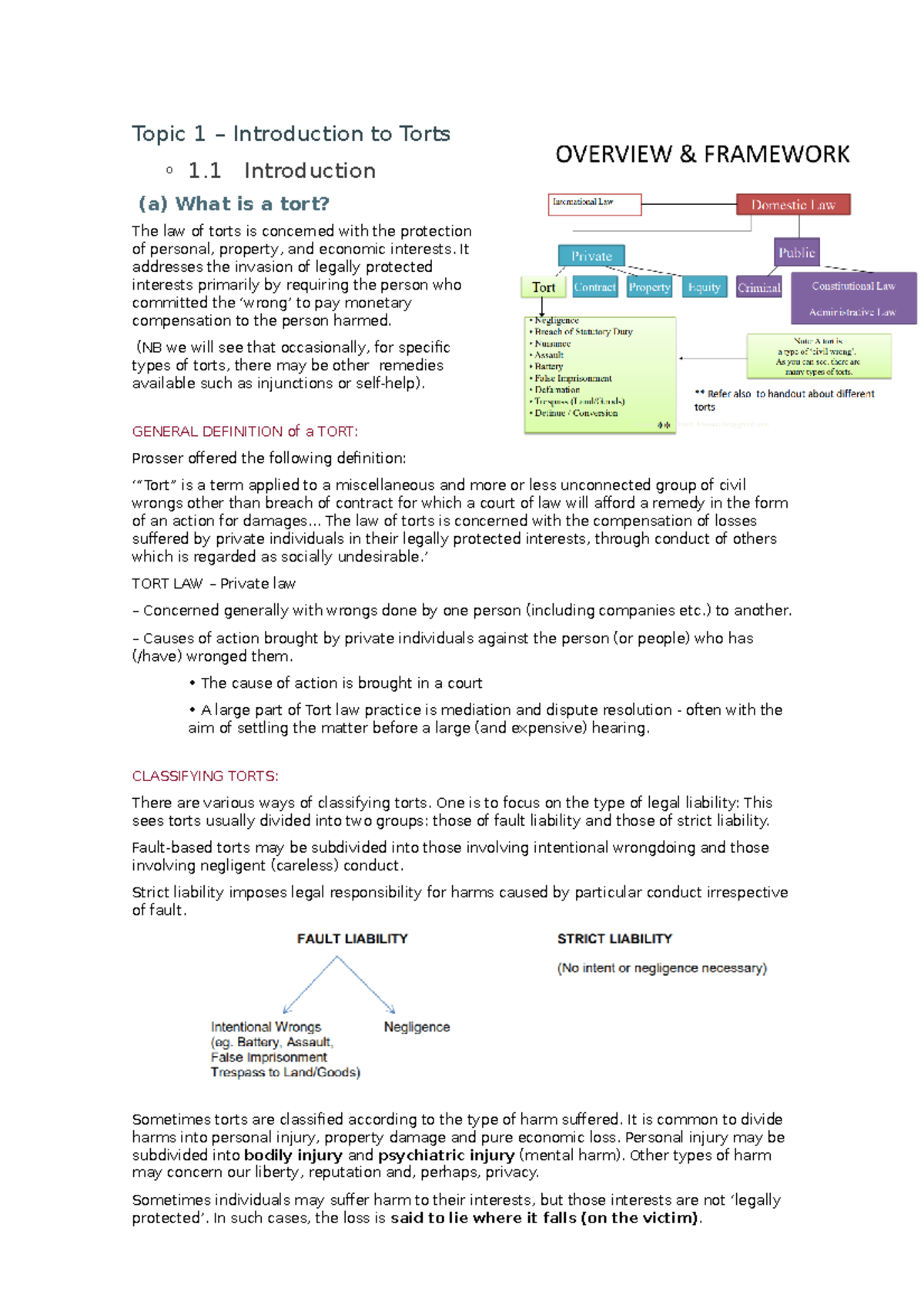 Tort Introduction and some definitions - Topic 1 – Introduction to Torts 1 Introduction (a) What ...