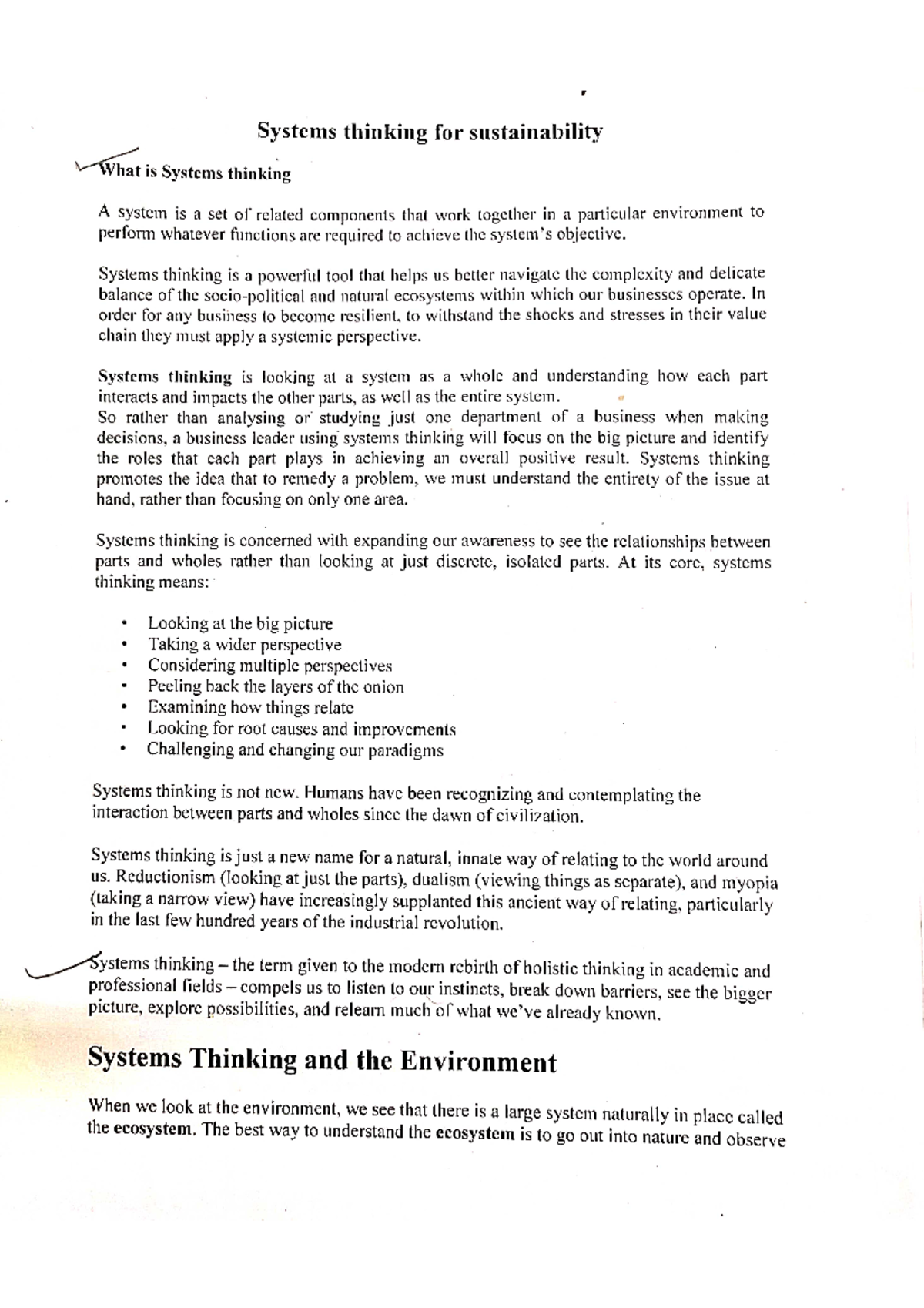 System thinking for sustainability - BBA - SPPU - Studocu