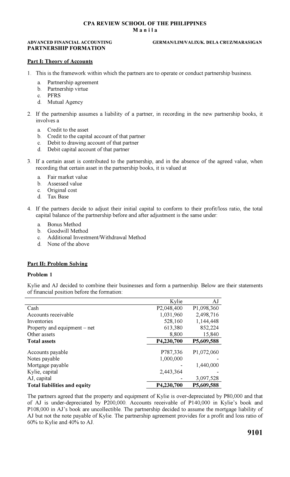 9101 - Partnership Formation 9101 - Partnership Formation - 9101 CPA ...