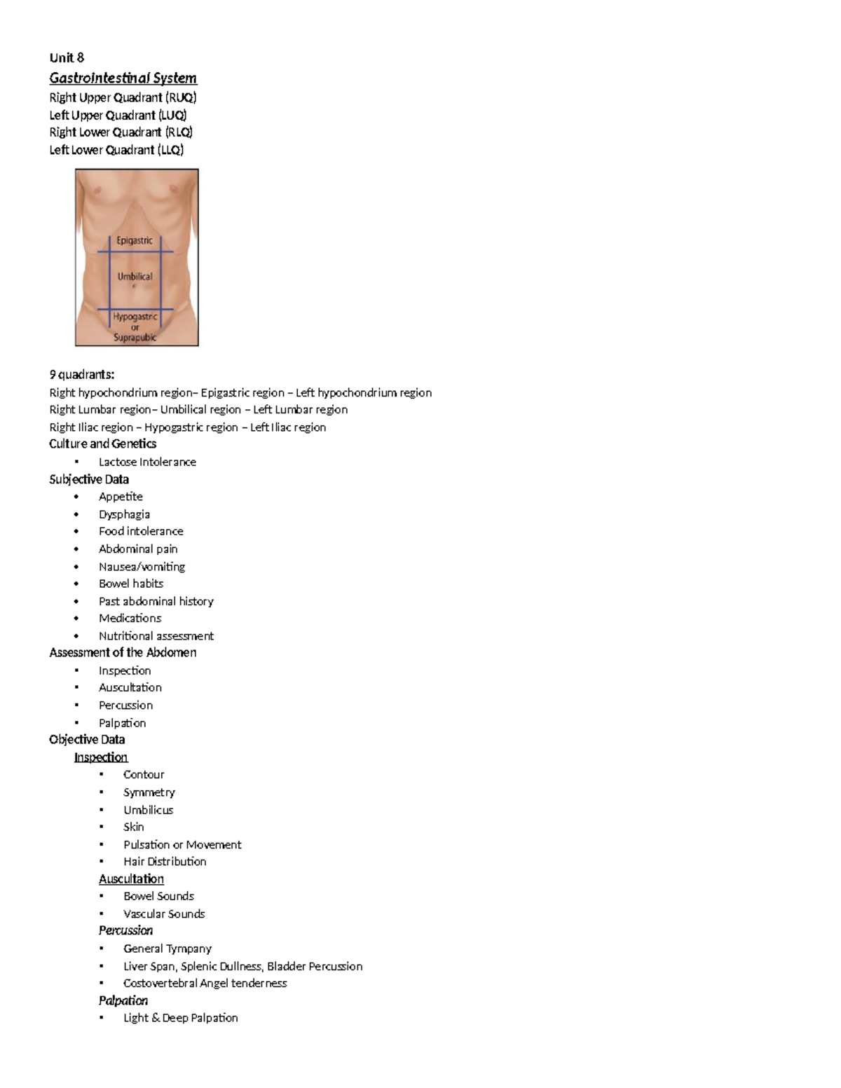 Health Assessment Exam 4 Study Guide - Unit 8 Gastrointestinal System ...