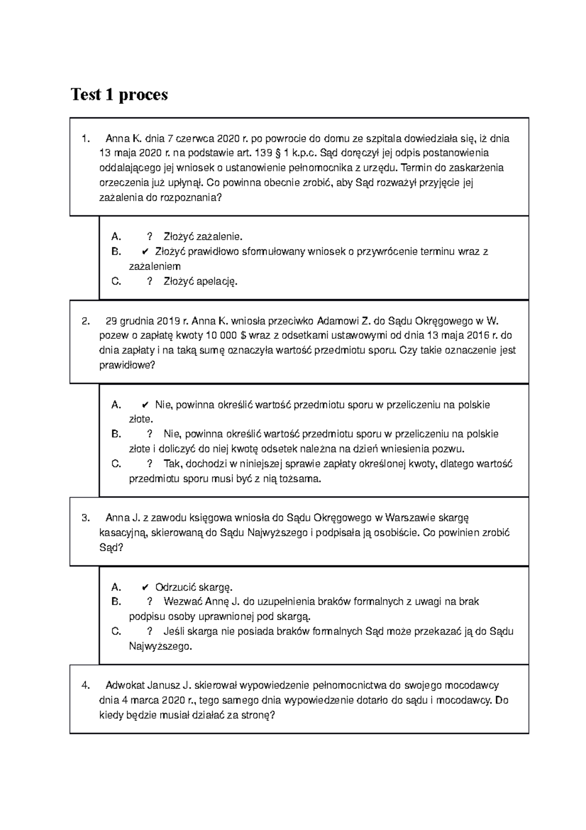 Testy egzamin KPC - Test 1 proces Anna K. dnia 7 czerwca 2020 r. po ...