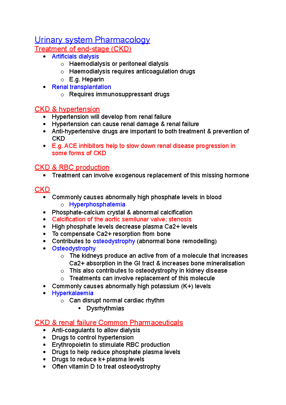Pharmacology lecture summaries: Urinary system Pharmacology - Urinary ...
