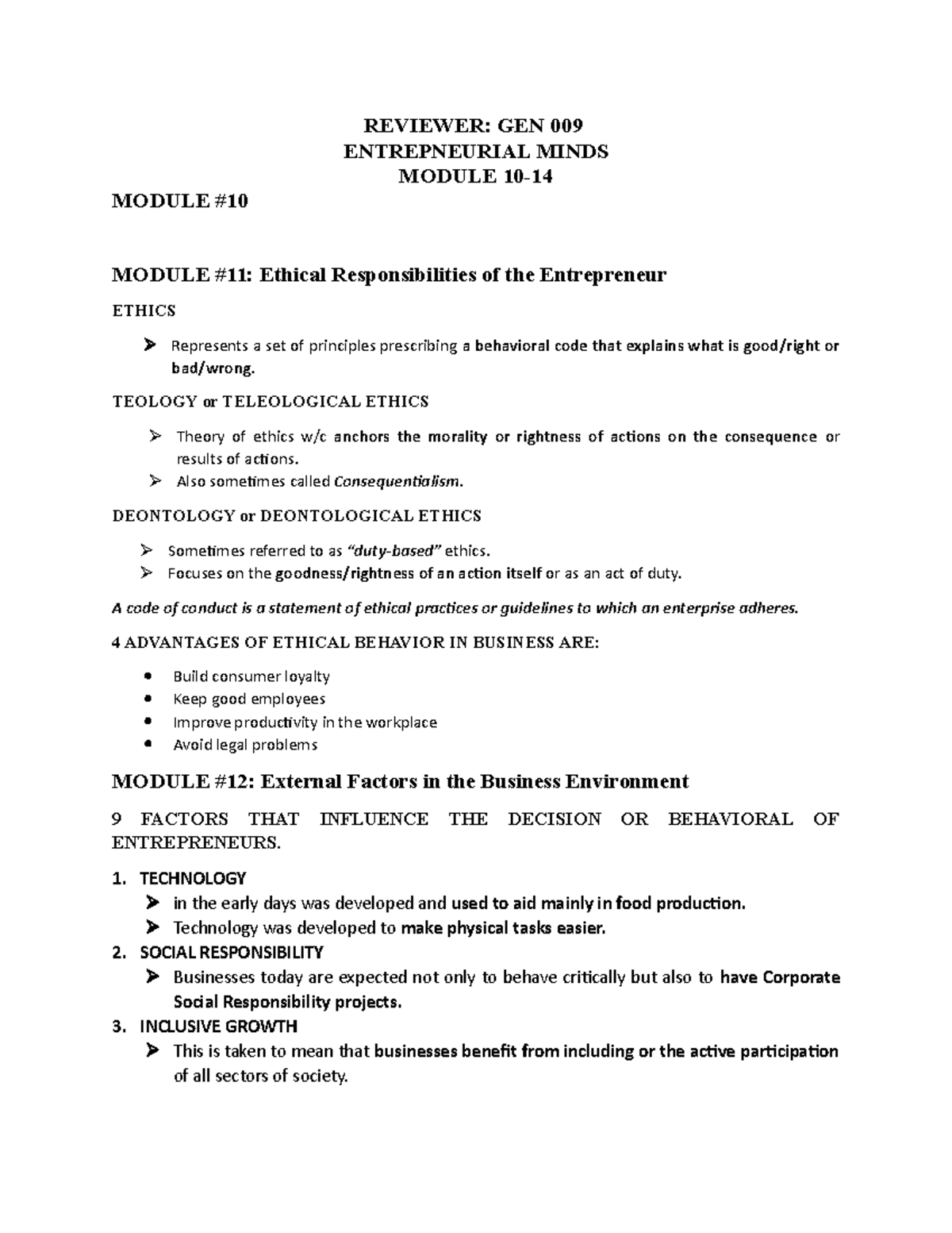 Reviewer GEN 009 (10-14) - REVIEWER: GEN 009 ENTREPNEURIAL MINDS MODULE ...