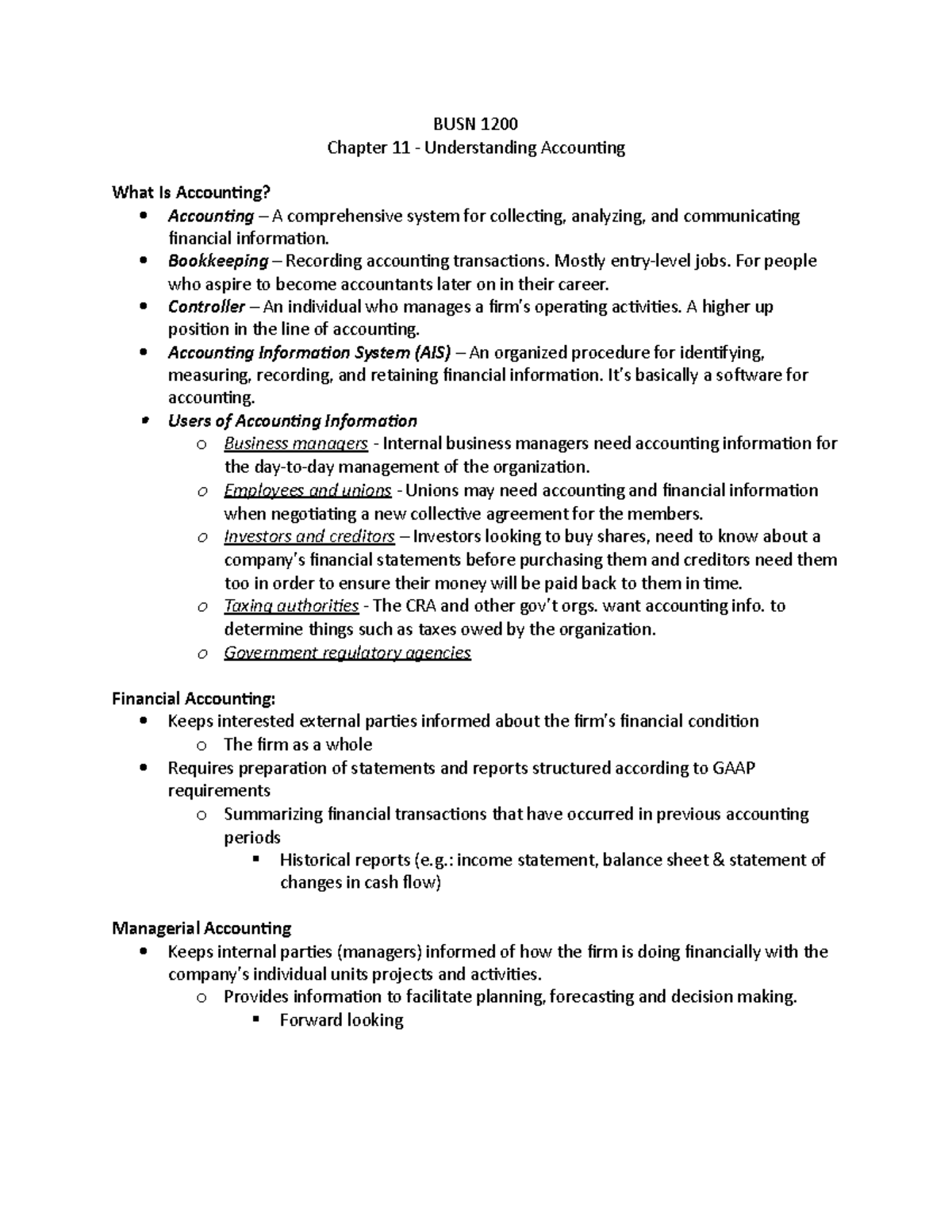 BUSN 1200 - Chapter 11 - BUSN 1200 Chapter 11 Understanding Accounting ...