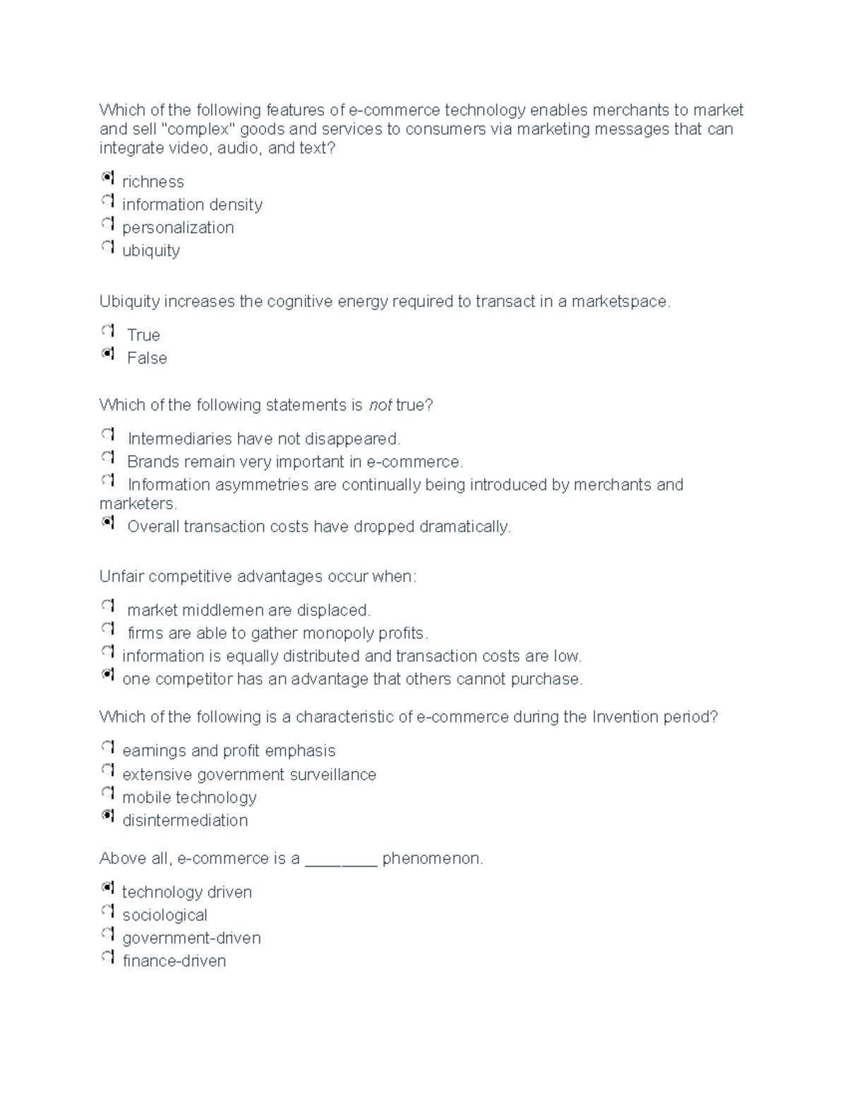 Quiz bank - qwe - Which of the following features of e-commerce ...