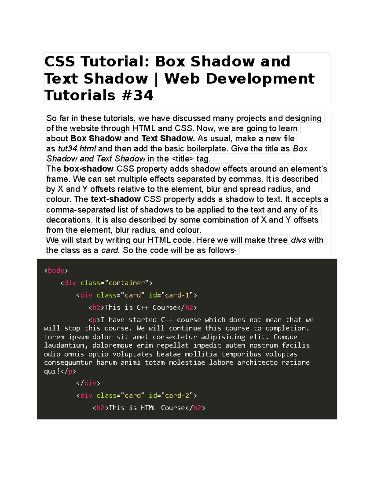 34. Box Shadow and Text Shadow - web development - VU - Studocu