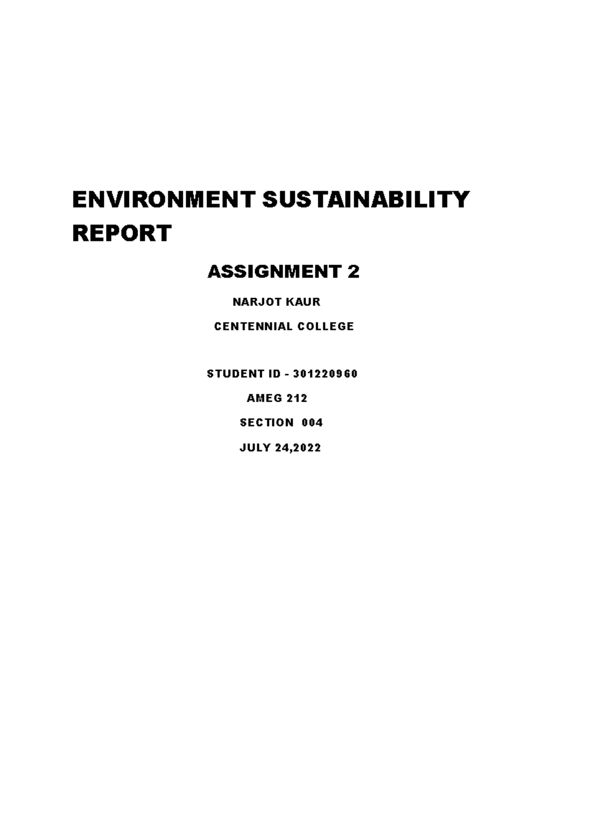 Environment Sustainability Report - ENVIRONMENT SUSTAINABILITY REPORT ...