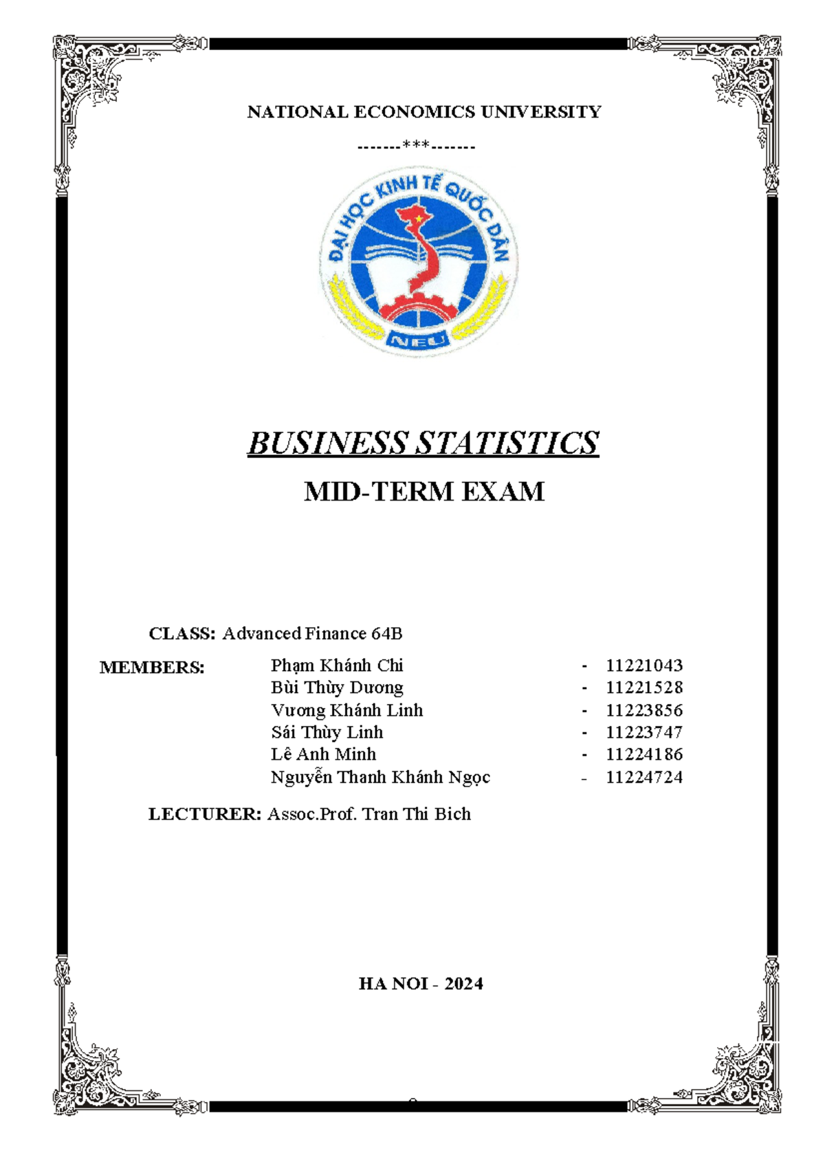 Business-Statistics - Report - NATIONAL ECONOMICS UNIVERSITY ...