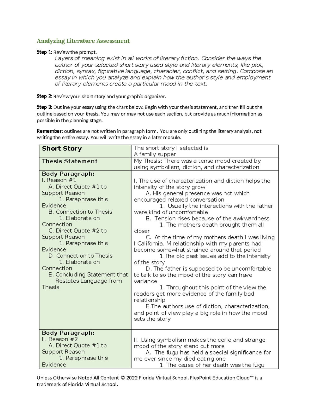 Analyzing literature assess rubric - Analyzing Literature Assessment ...