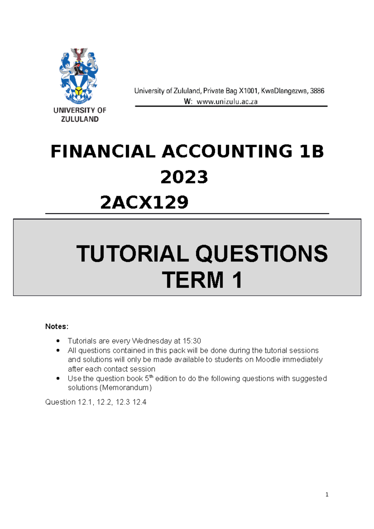 2023 Tutorial Question Excersice 1 ( Companies )(2ACX129 ) - FINANCIAL ...
