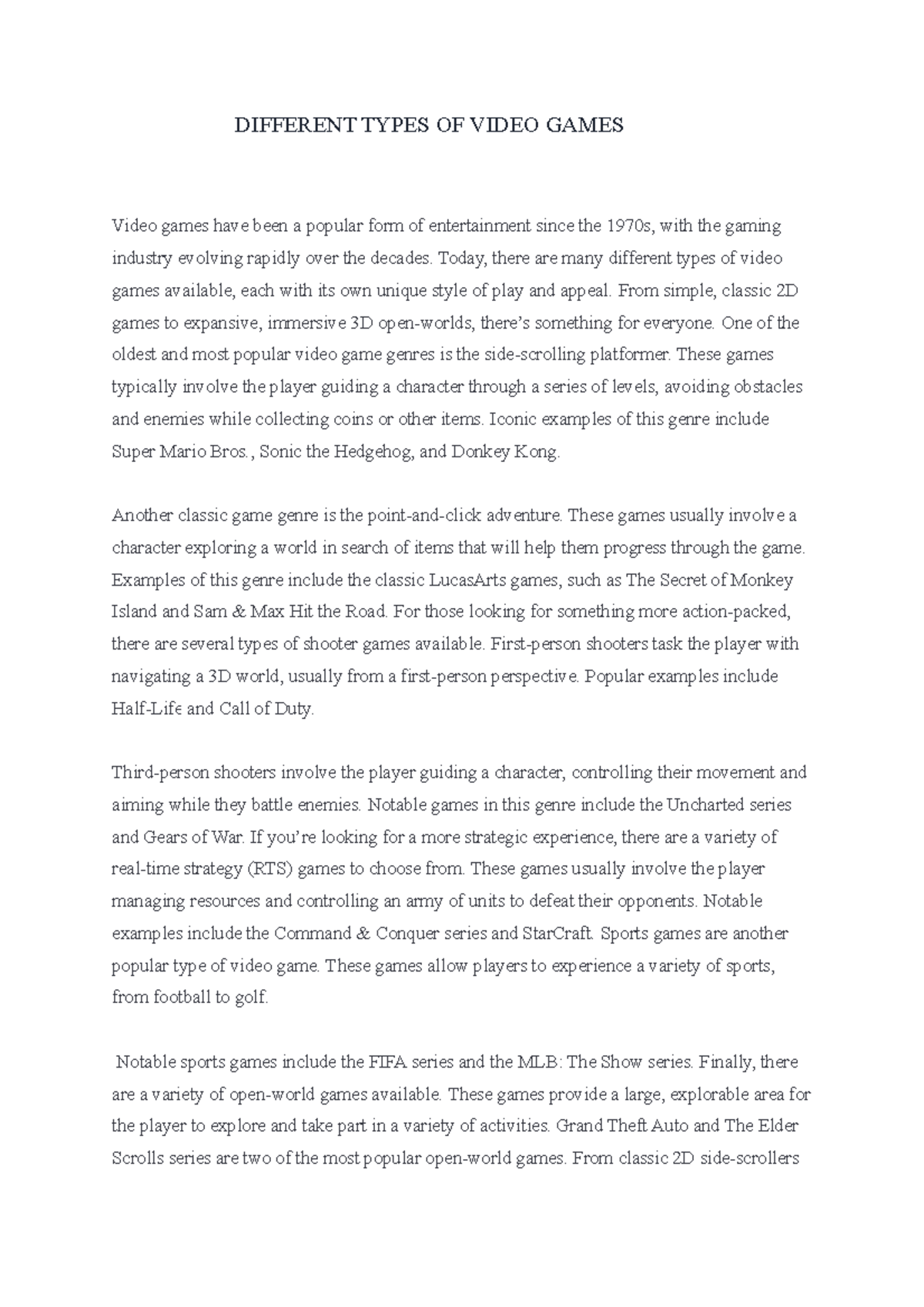 Different Types OF Video Games - DIFFERENT TYPES OF VIDEO GAMES Video ...