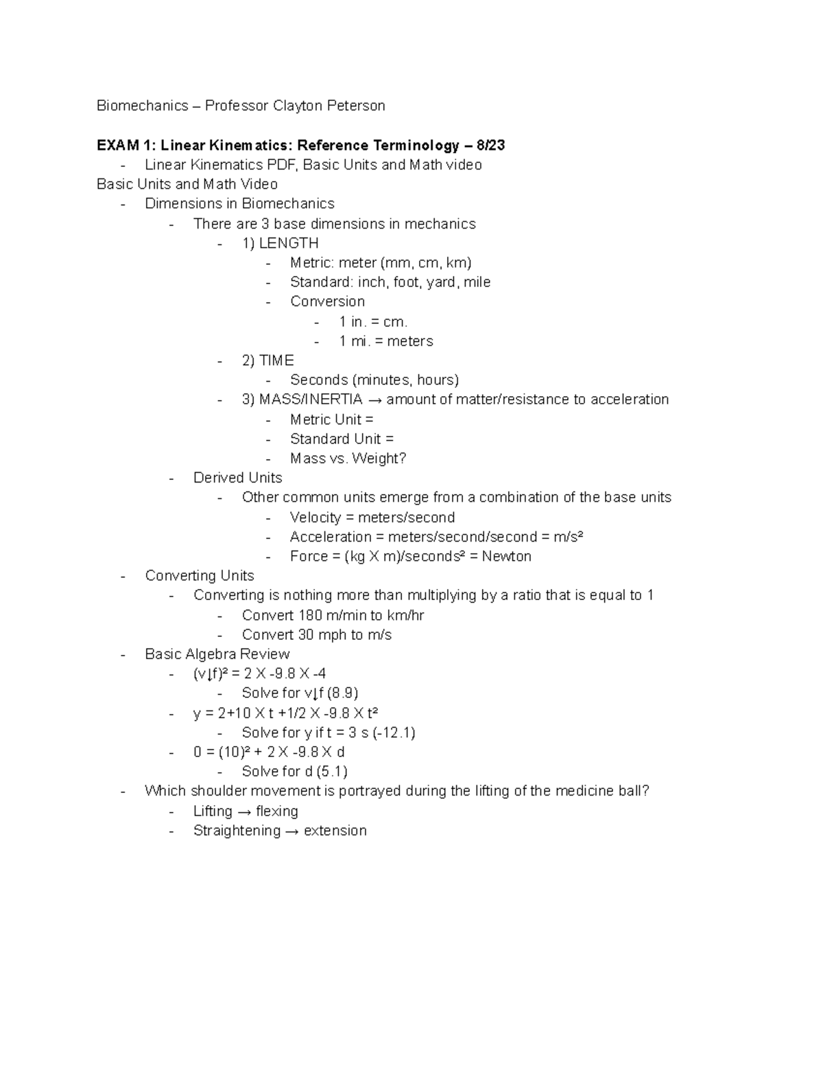 Biomechanics (lecture notes) Exams 1-3 - Google Docs - Biomechanics ...