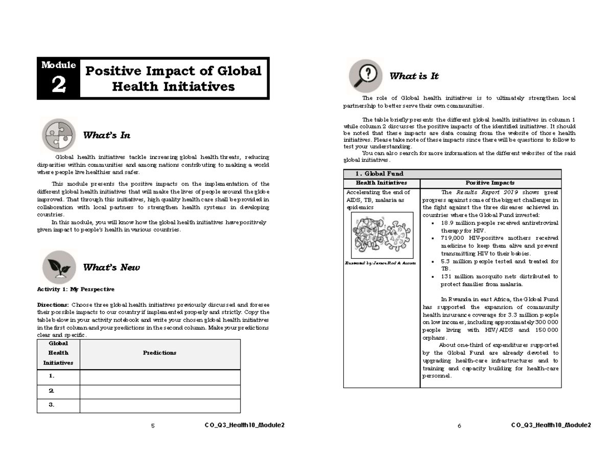 Health Module 2 - Module 2 Positive Impact of Global Health Initiatives ...