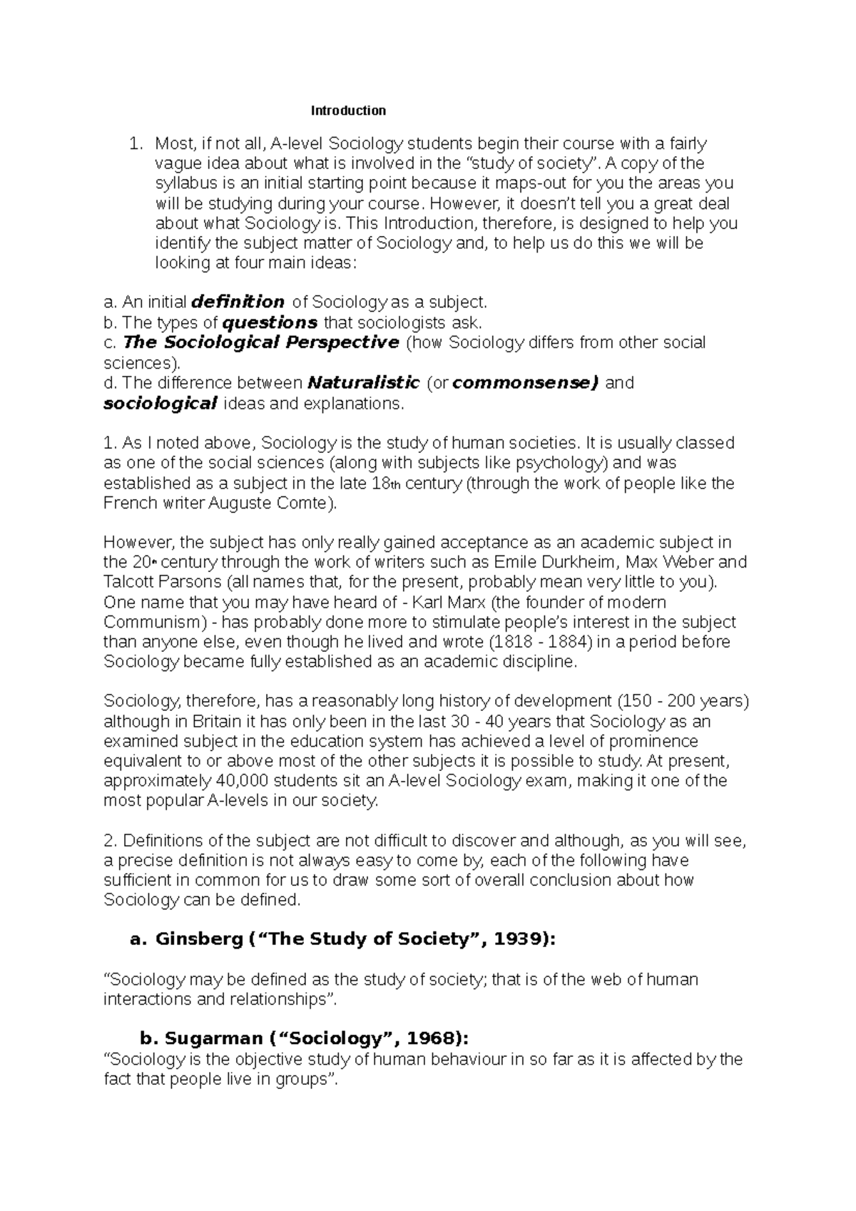 Introduction To sociology - Introduction 1. Most, if not all, A-level ...