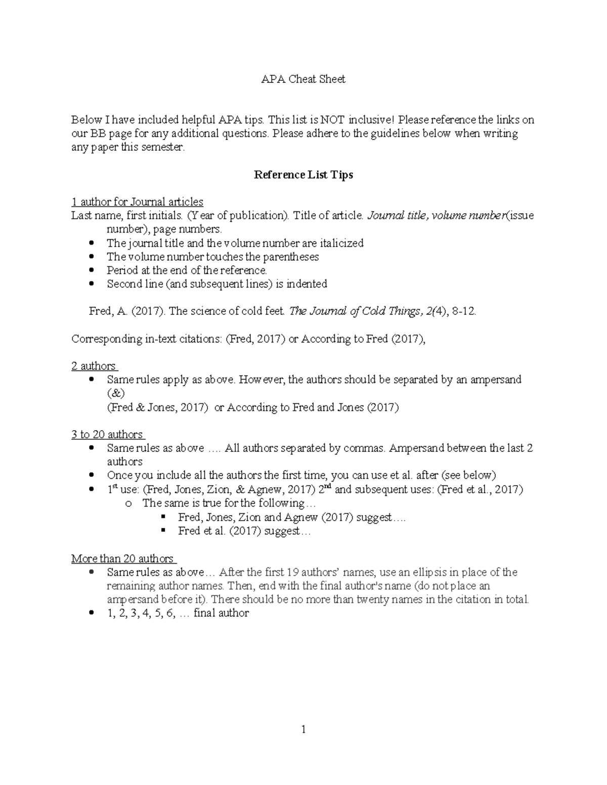 APA Cheat Sheet - Spring 2024 - APA Cheat Sheet Below I have included ...