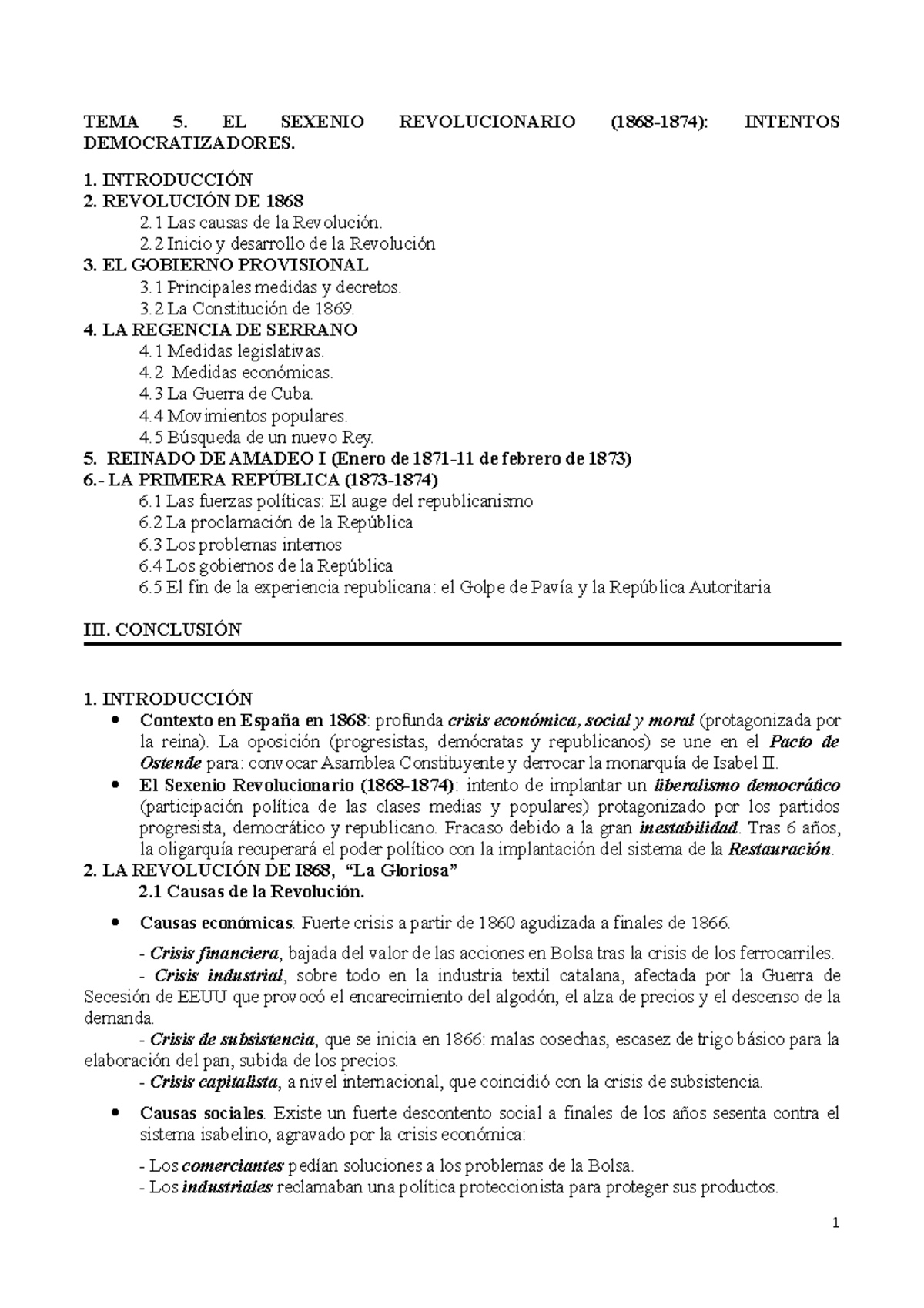 EL SEXENIO REVOLUCIONARIO - TEMA 5. EL SEXENIO REVOLUCIONARIO (1868-1874): INTENTOS - Studocu