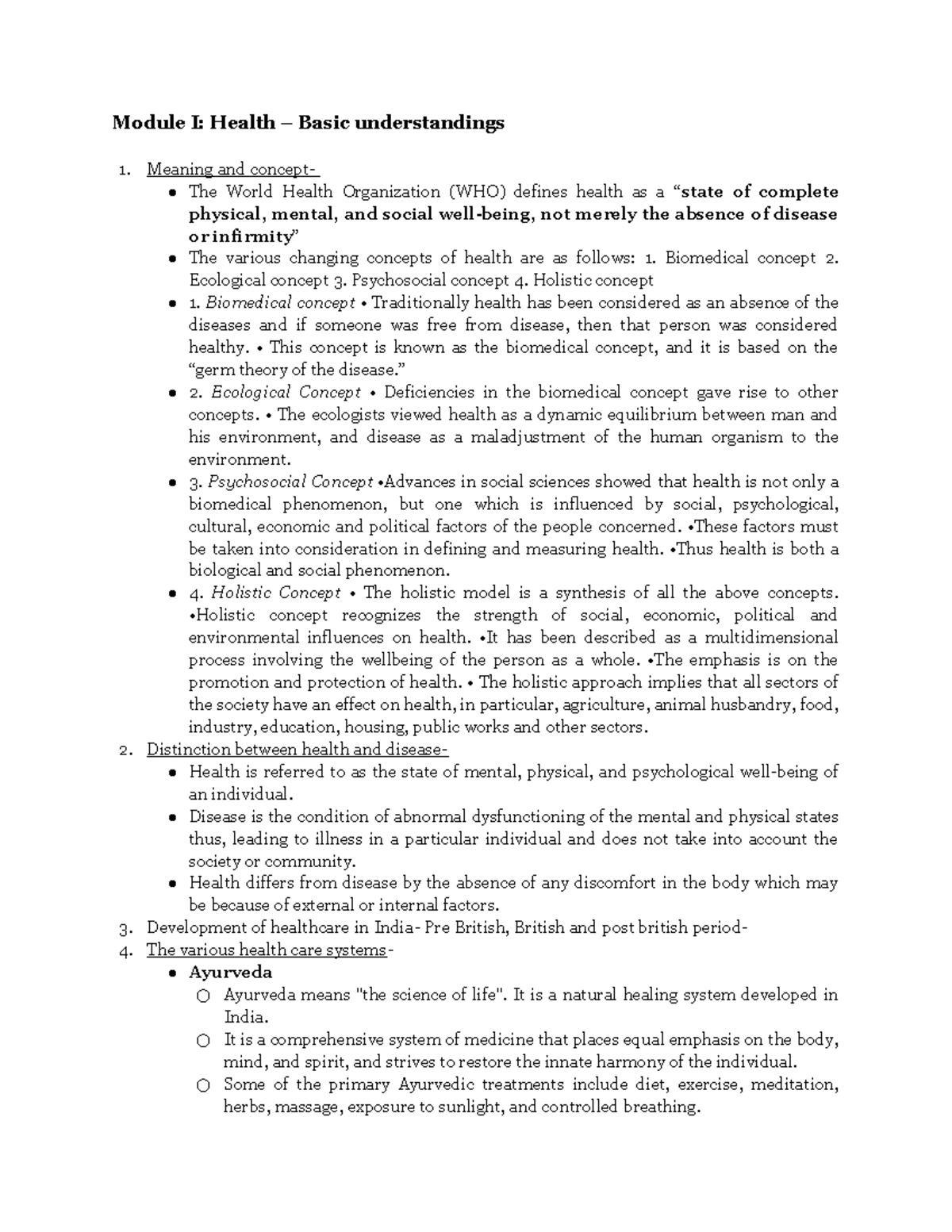 Health Care Law - Module I: Health – Basic understandings Meaning and ...