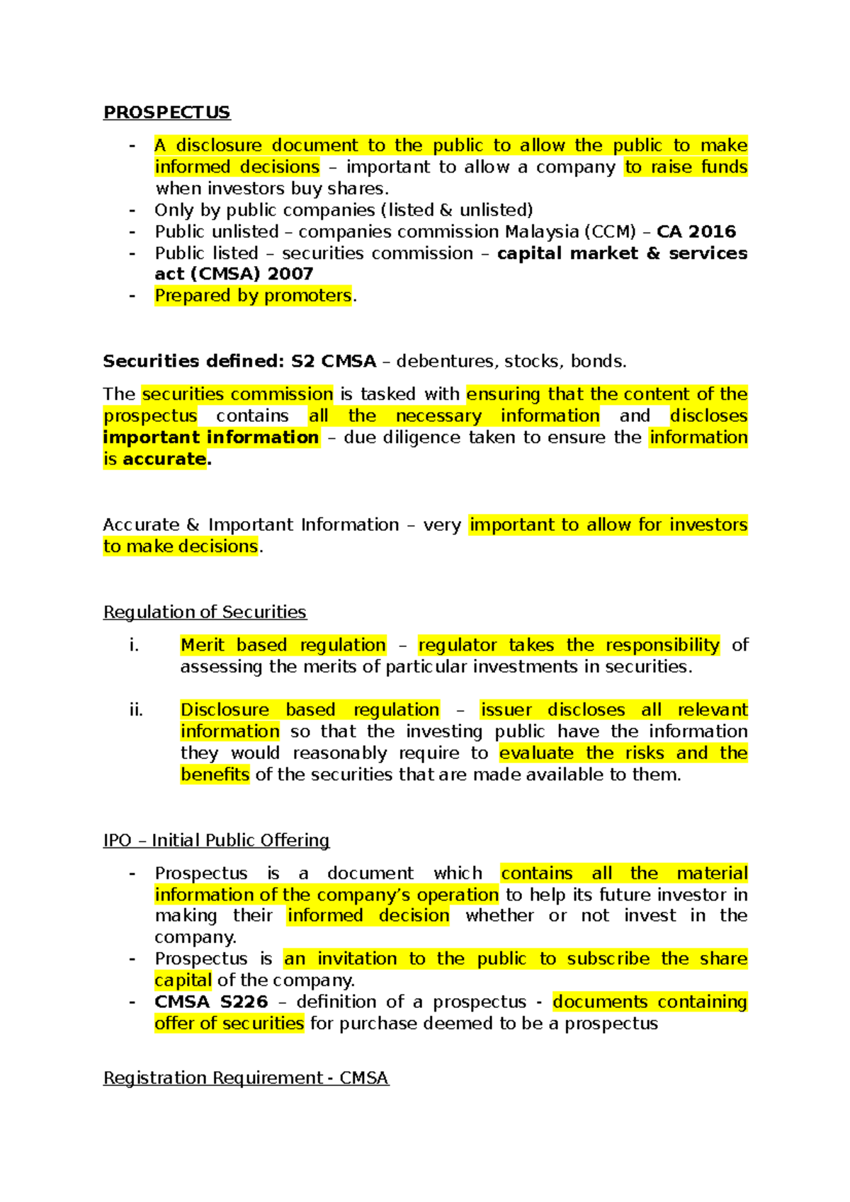 4. Prospectus - Lecture notes 4 - PROSPECTUS - A disclosure document to ...