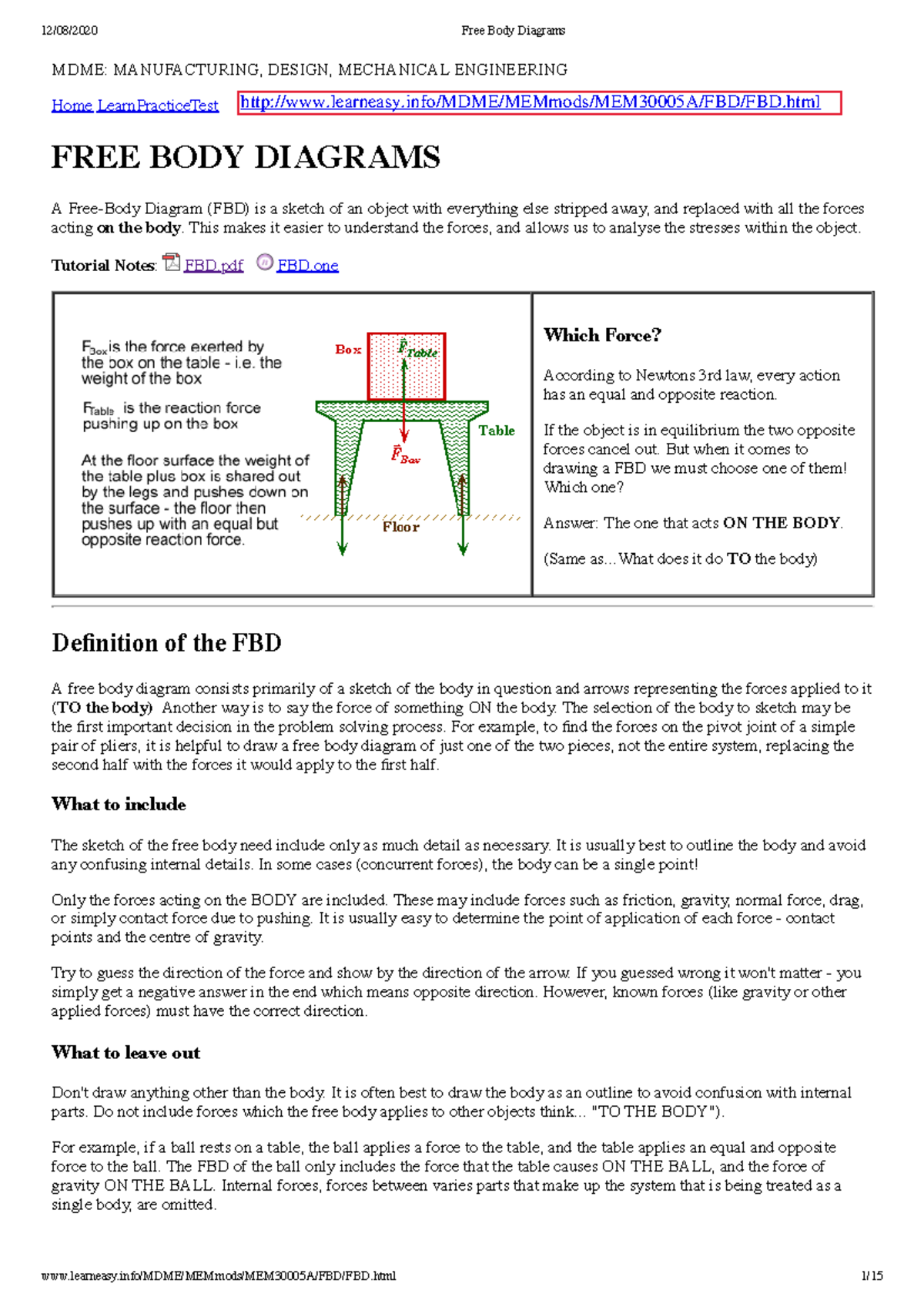 Free Body Diagrams - notes - MDME: MANUFACTURING, DESIGN, MECHANICAL ...