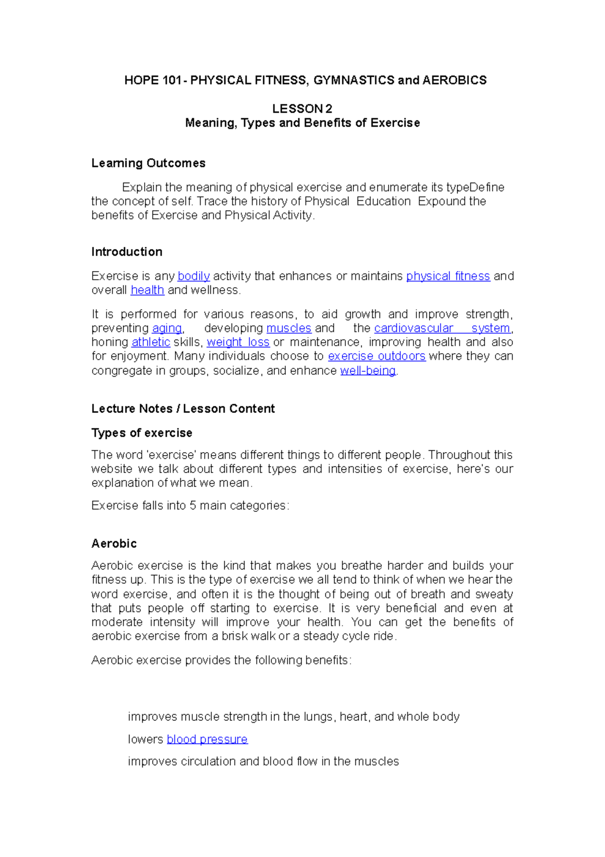 Meaning, Types and Benefits of Exercise - HOPE 101- PHYSICAL FITNESS ...