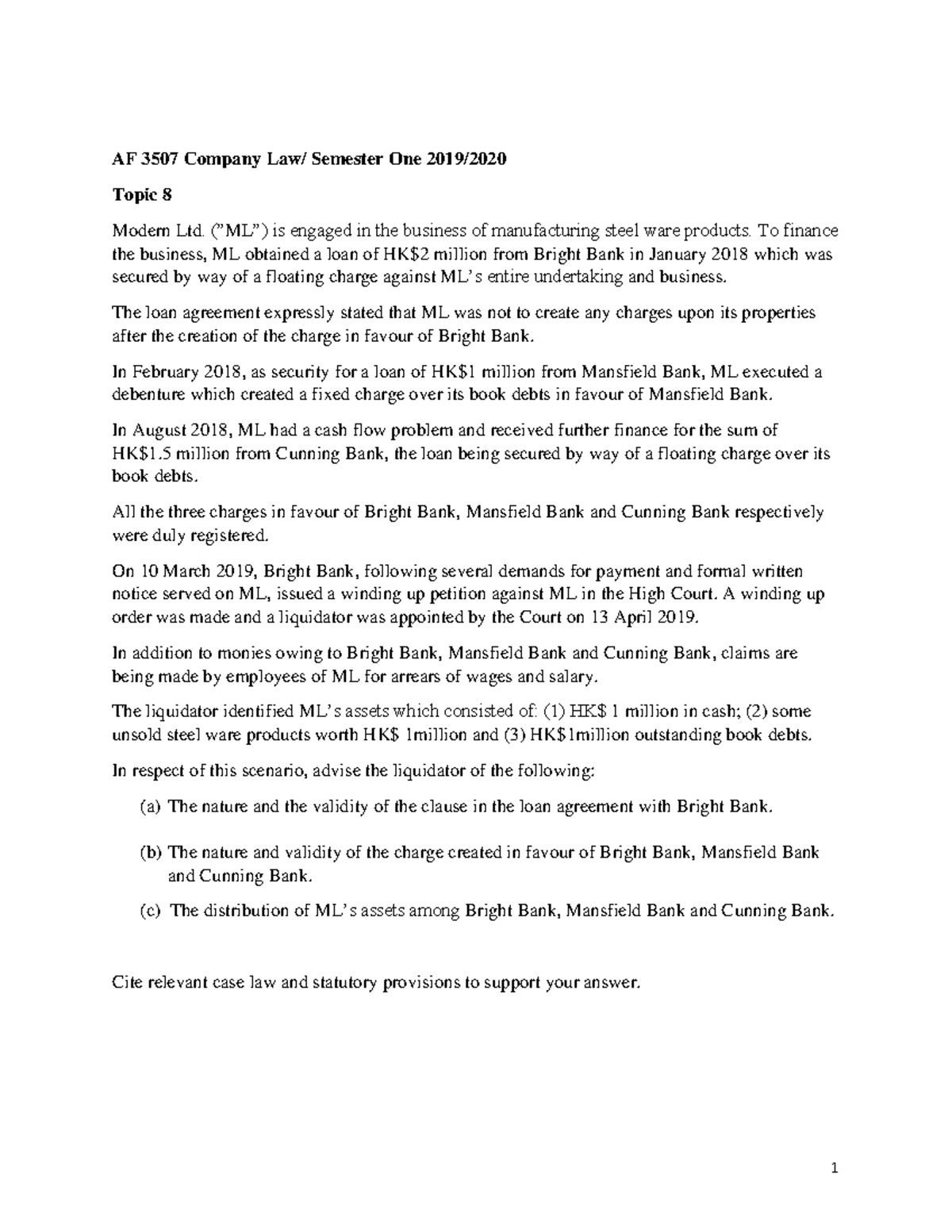 Q8 - tutorial 8 - Warning: TT: undefined function: 32 1 AF 3507 Company Law/ Semester One 2019 ...