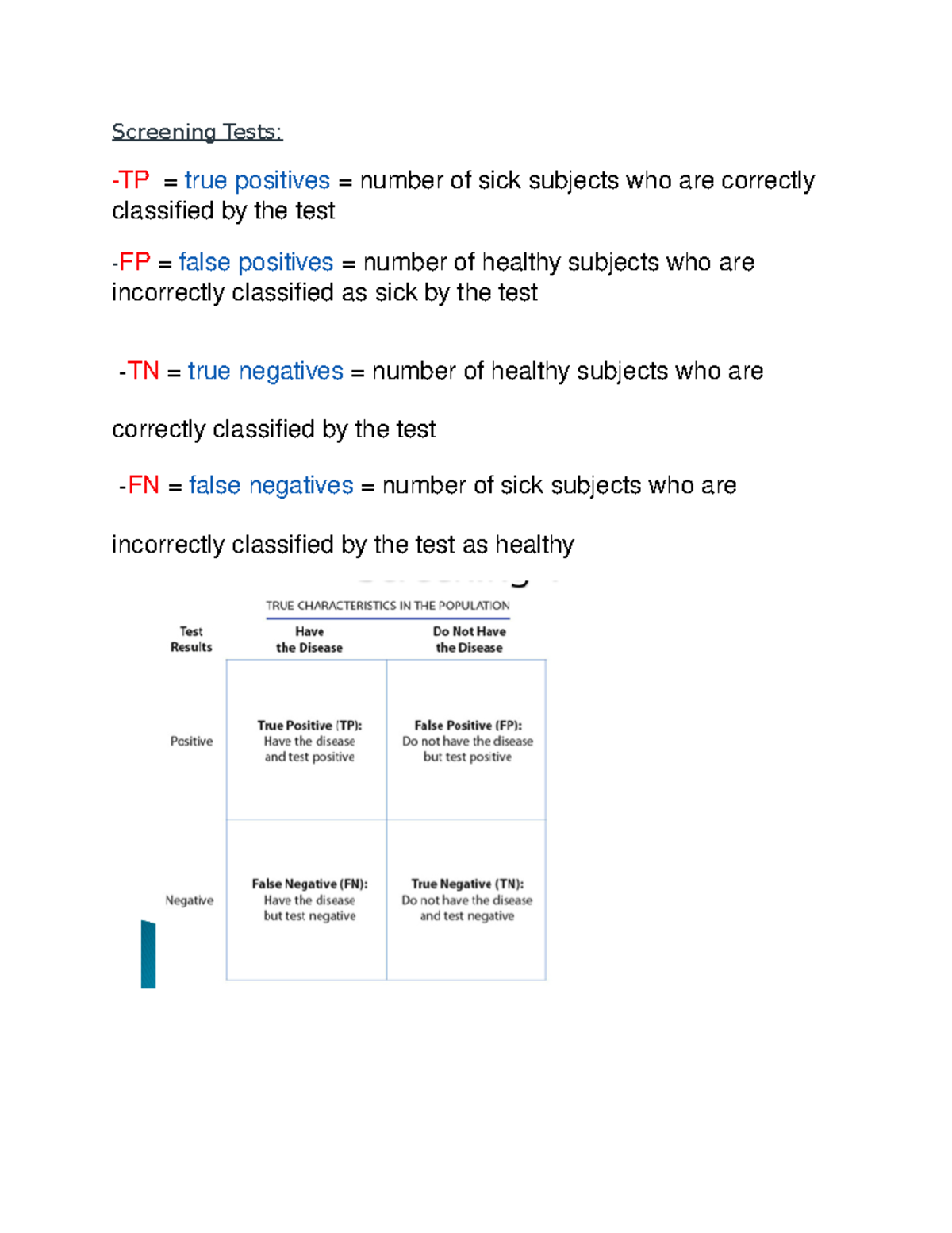 EXAM 2 SG - Exam 2 study guide practice - Screening Tests: - Studocu