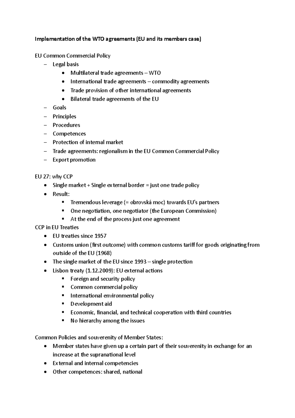 Implementation of the WTO agreements - 12): EU external actions Foreign ...