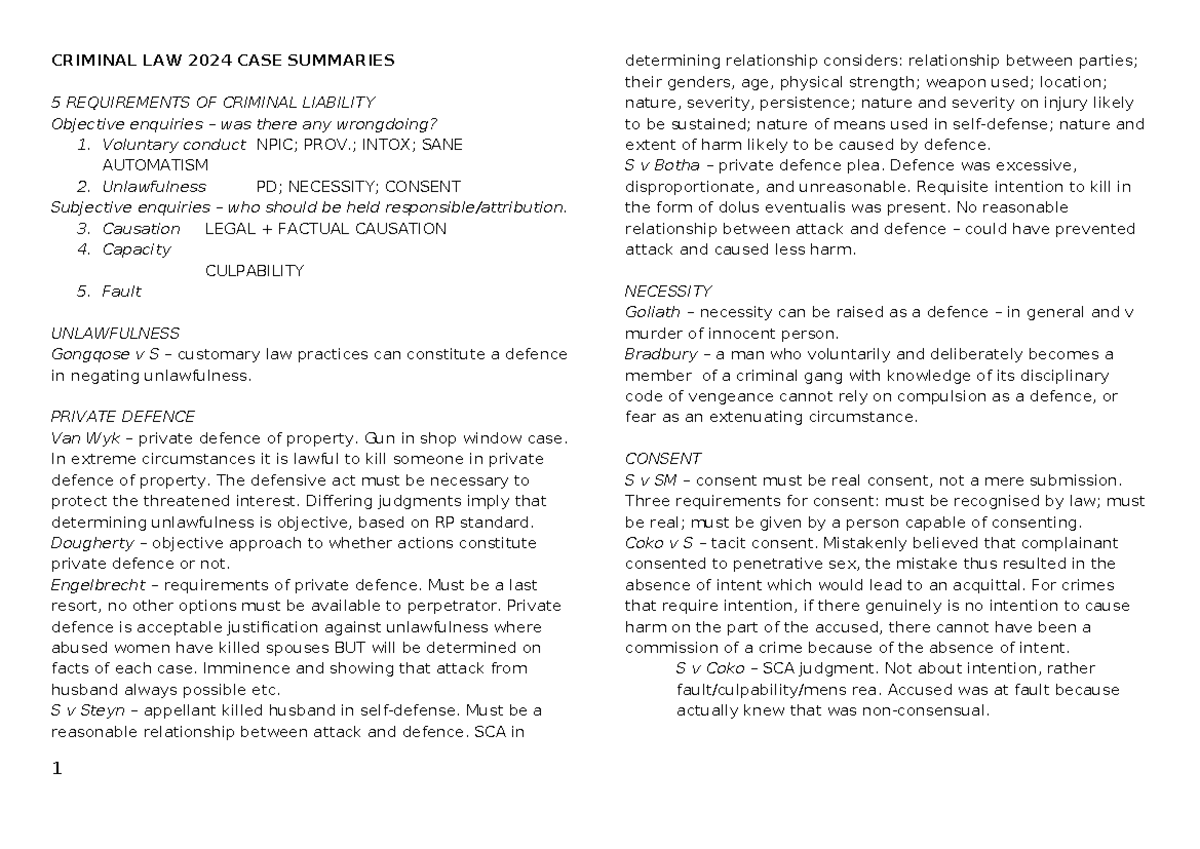 Criminal Law Case Summaries/Principles - CRIMINAL LAW 2024 CASE ...