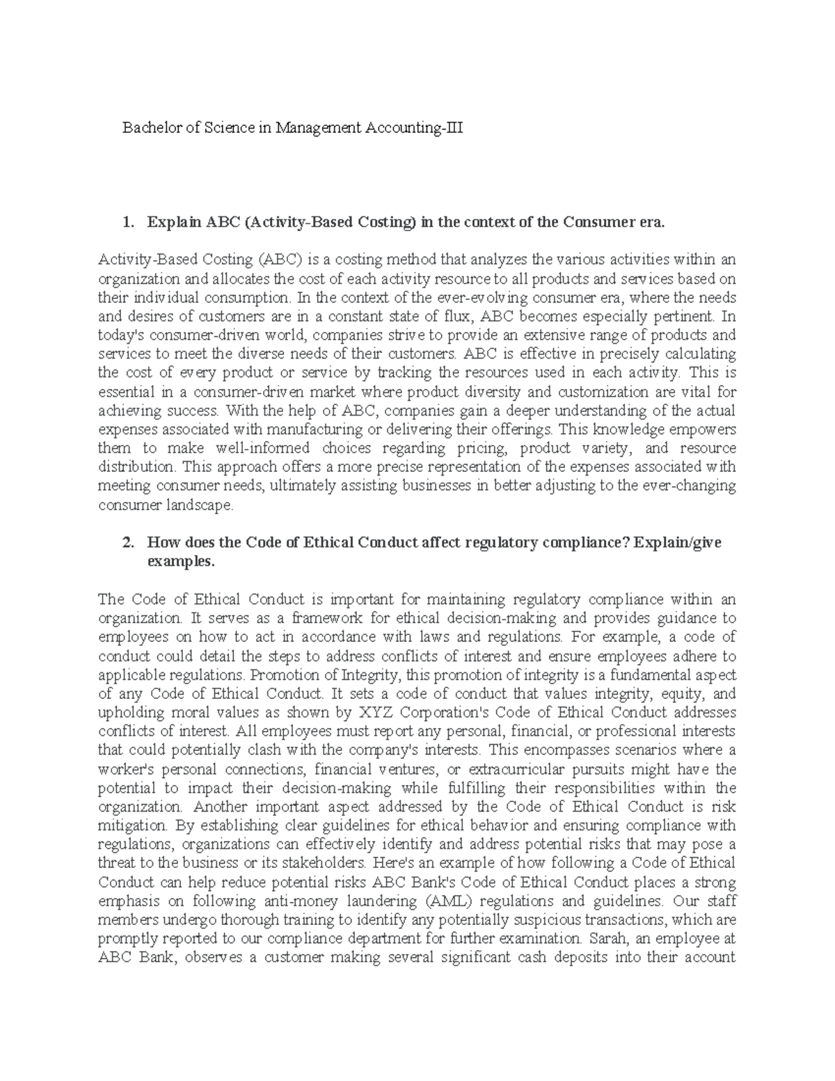 Explain abc - Bachelor of Science in Management Accounting-III Explain ...