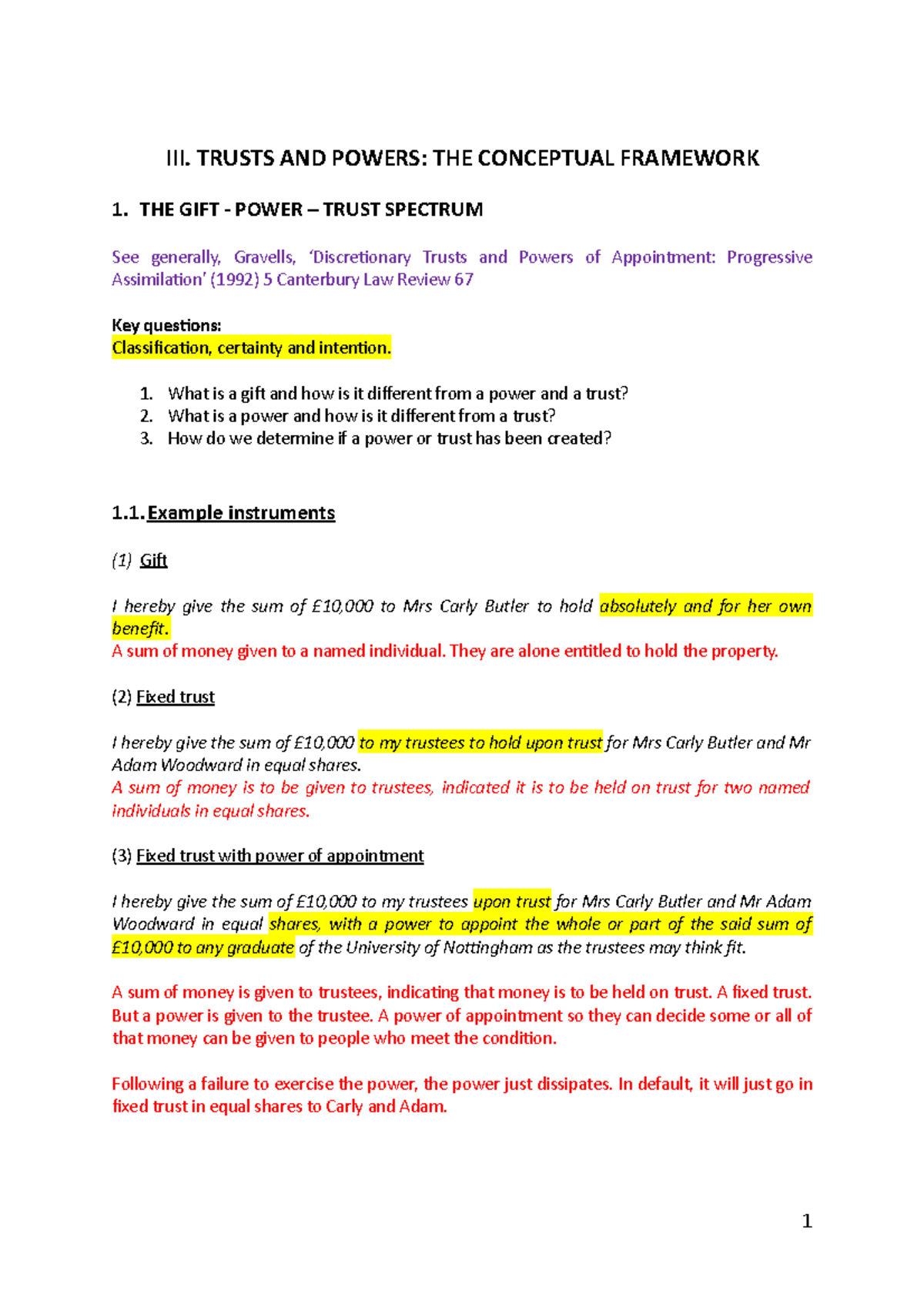 (3) THE Trusts Powers Spectrum Handout - III. TRUSTS AND POWERS: THE ...