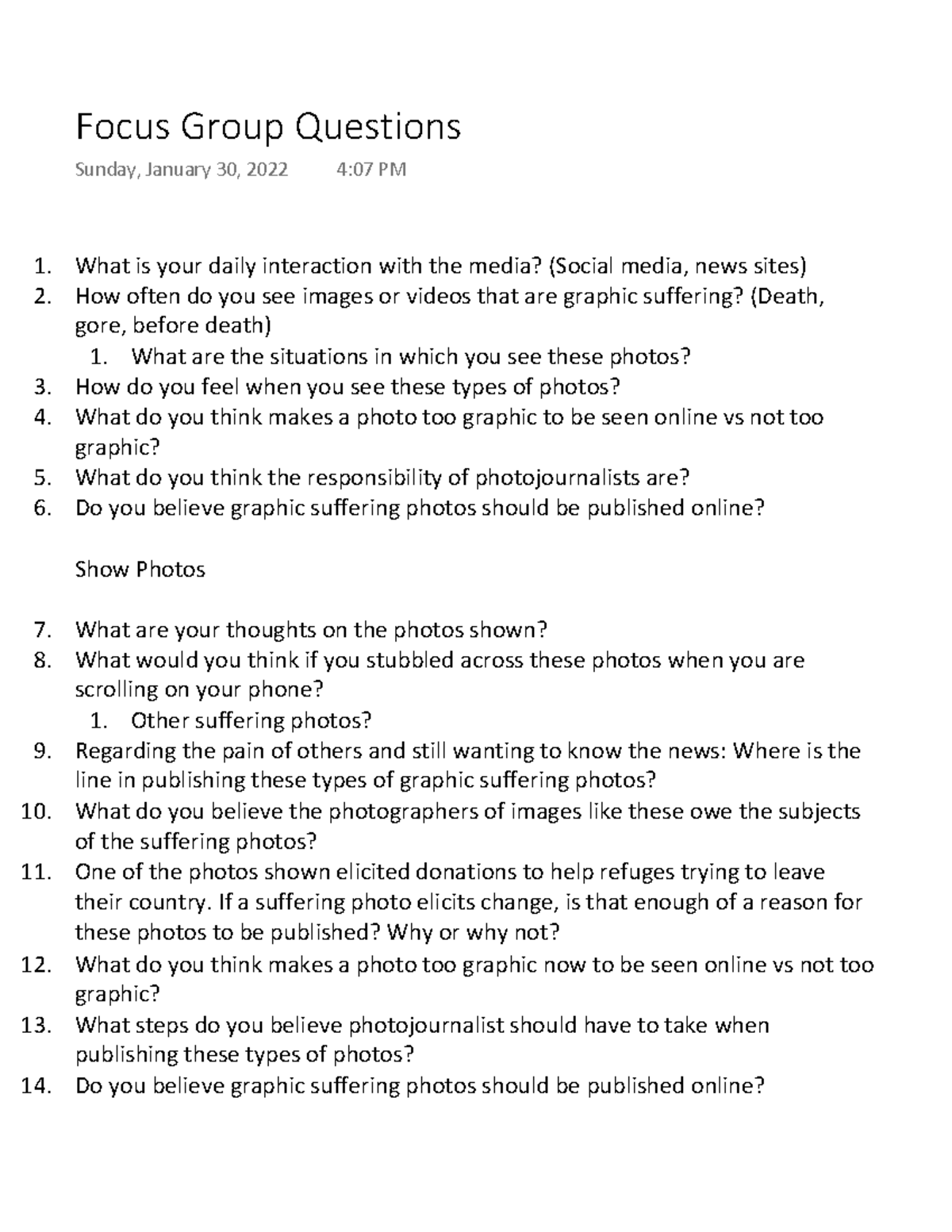 Focus Group Questions - What is your daily interaction with the media ...