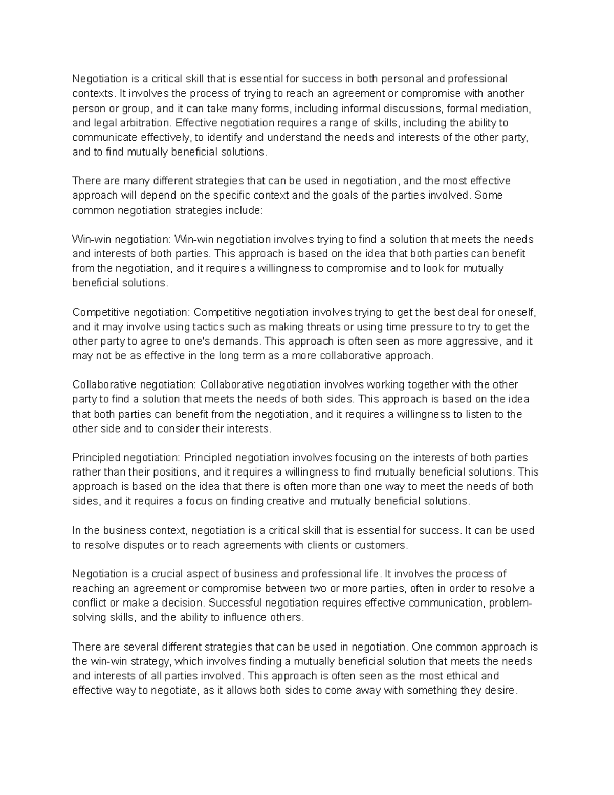 COM425 Final Negotiation - Negotiation is a critical skill that is ...