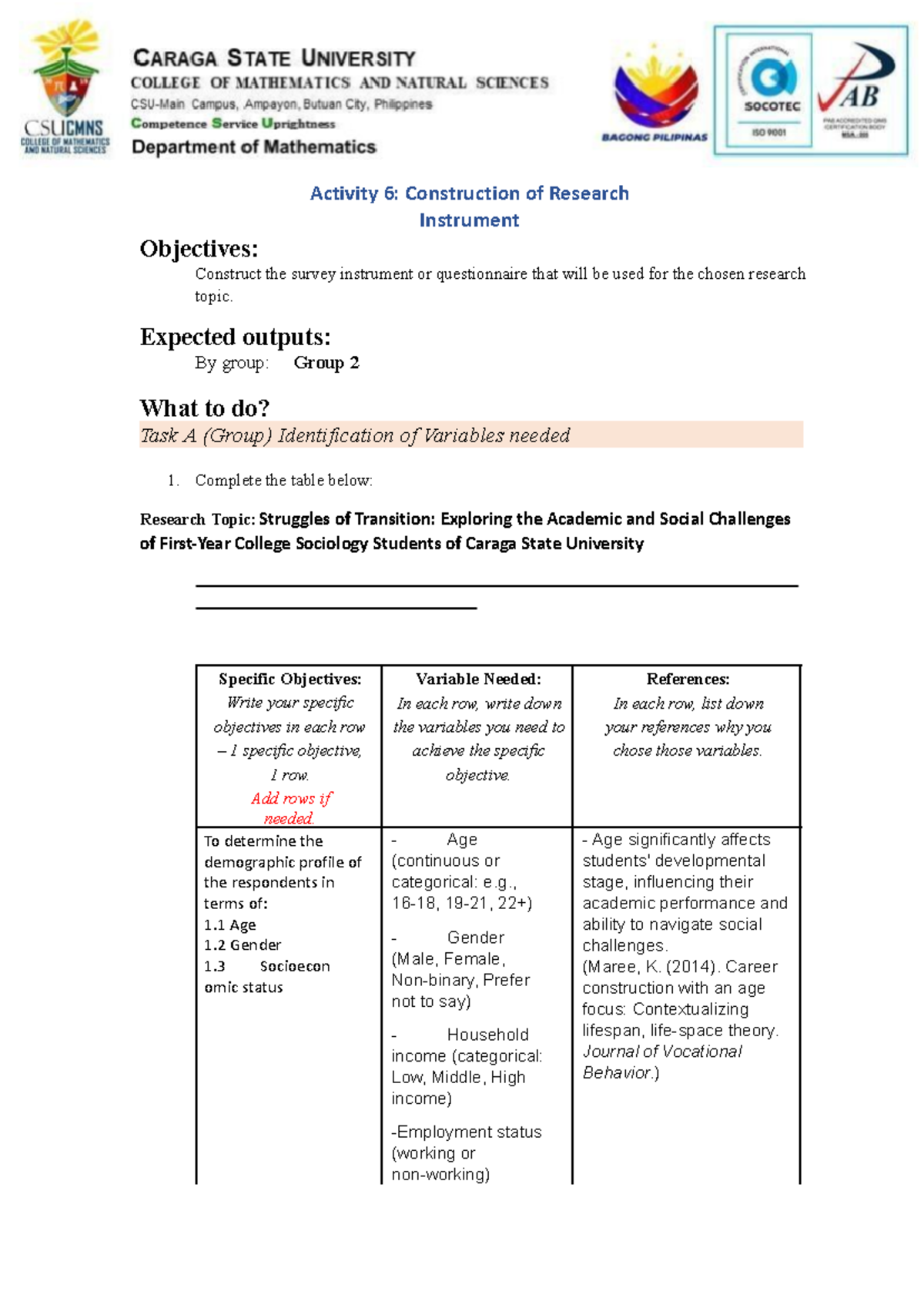 ACT6- STAT-G2 (1) - n/a - Activity 6: Construction of Research ...
