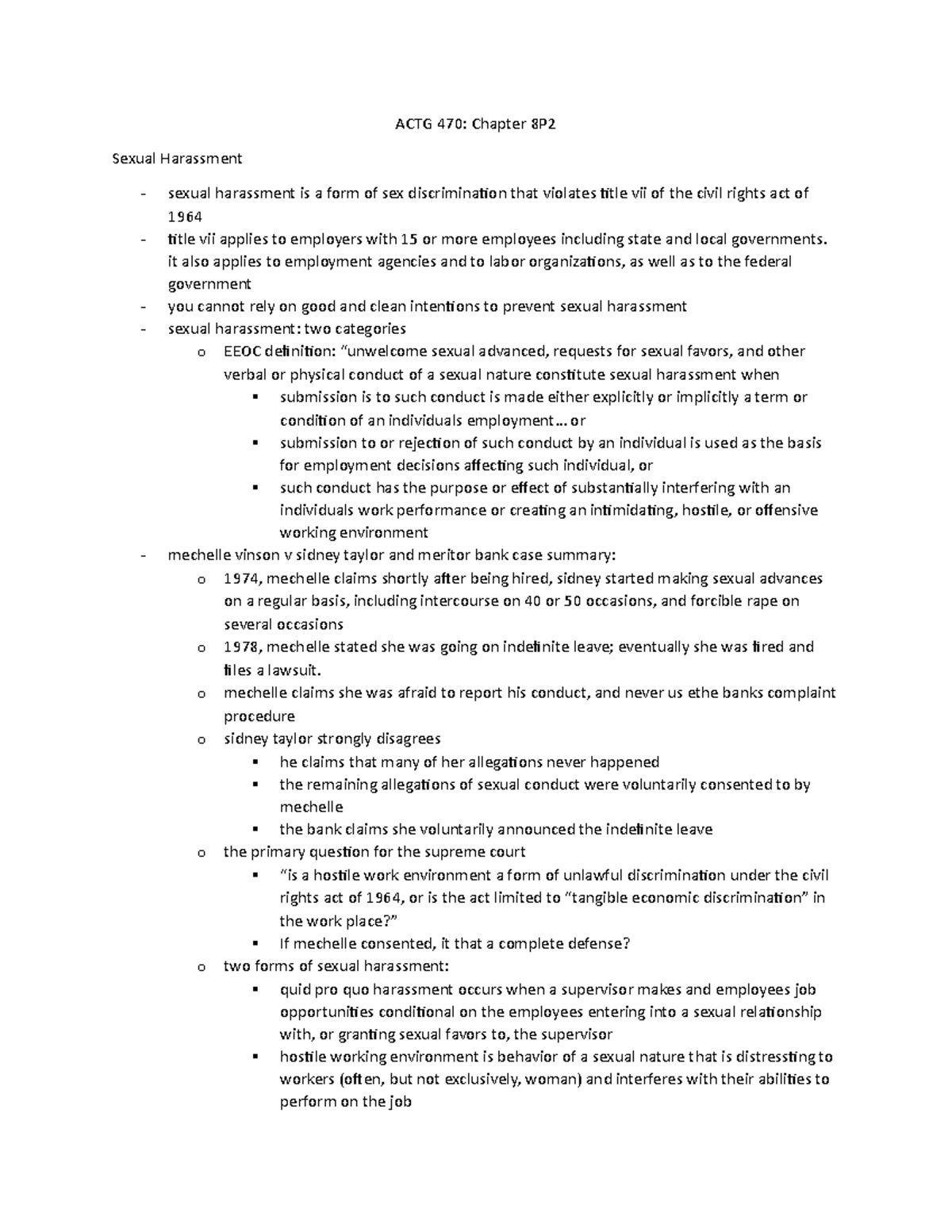 ACTG 470-Chapter 8P2 - Sexual Harassment and Discrimination George ...