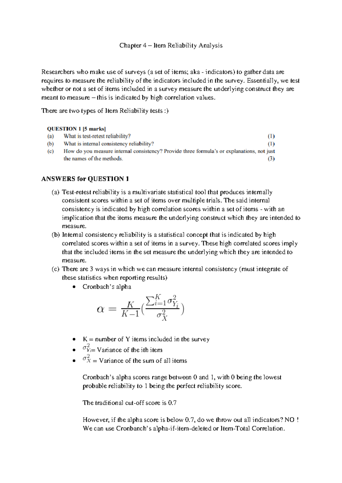 Chapter 4 - Item Reliability Analysis - Chapter 4 – Item Reliability ...
